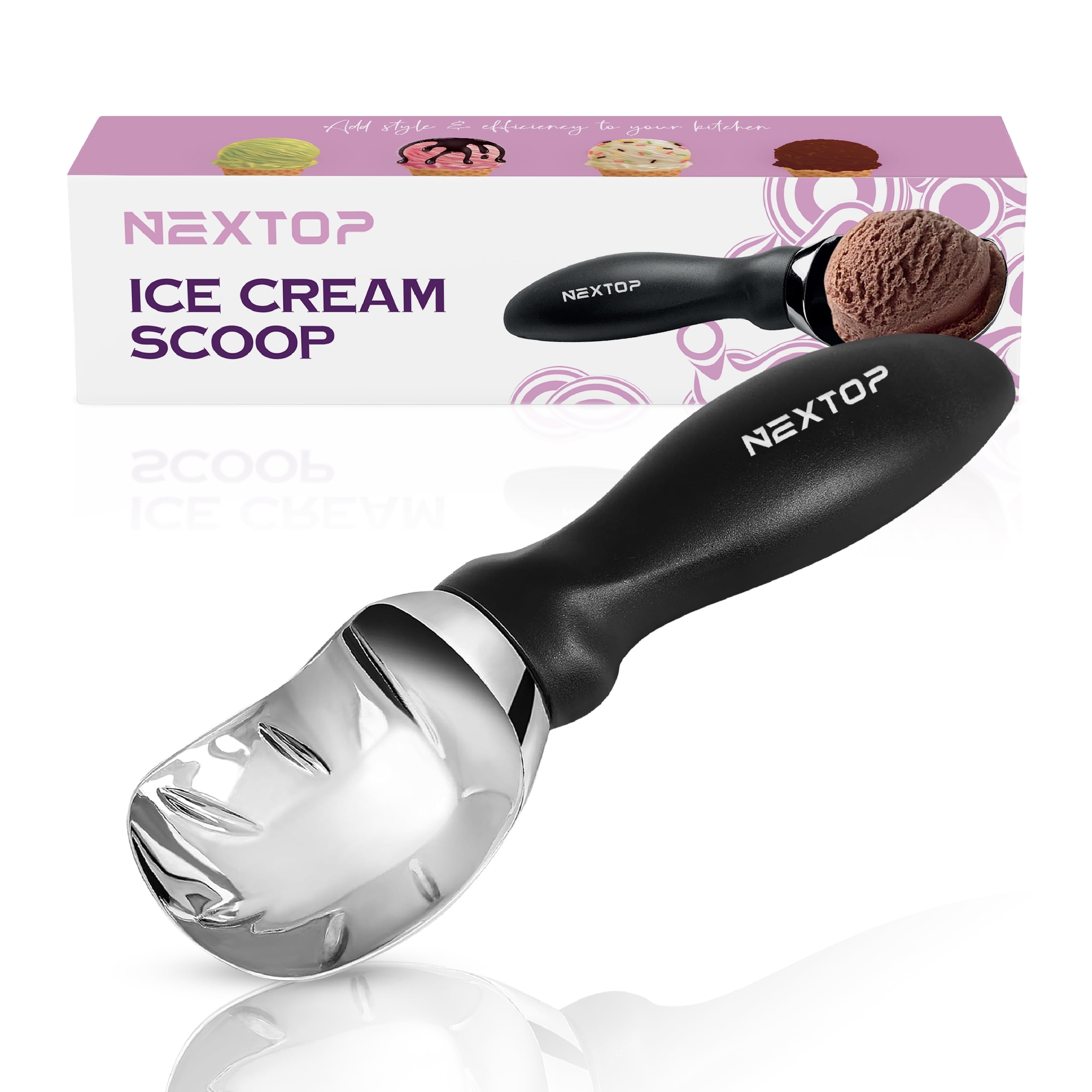 NEXTOP Ice Cream Scoop, Black, Durable Metal, Ergonomic Handle, Dishwasher Safe, Kitchen ...