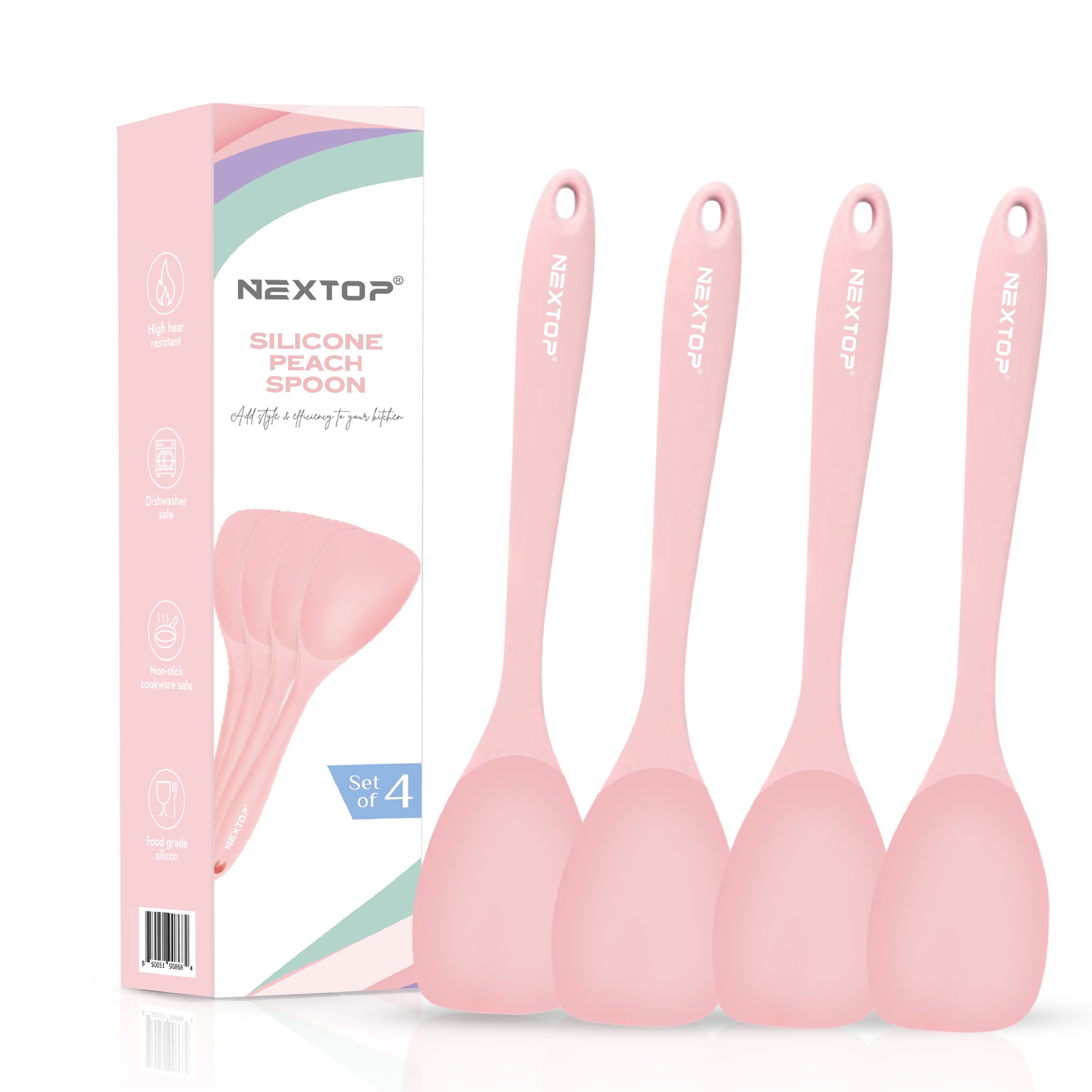 Nextop Silicone Spoon Spatula Set of 4 - Heat Resistant Non-Stick ...