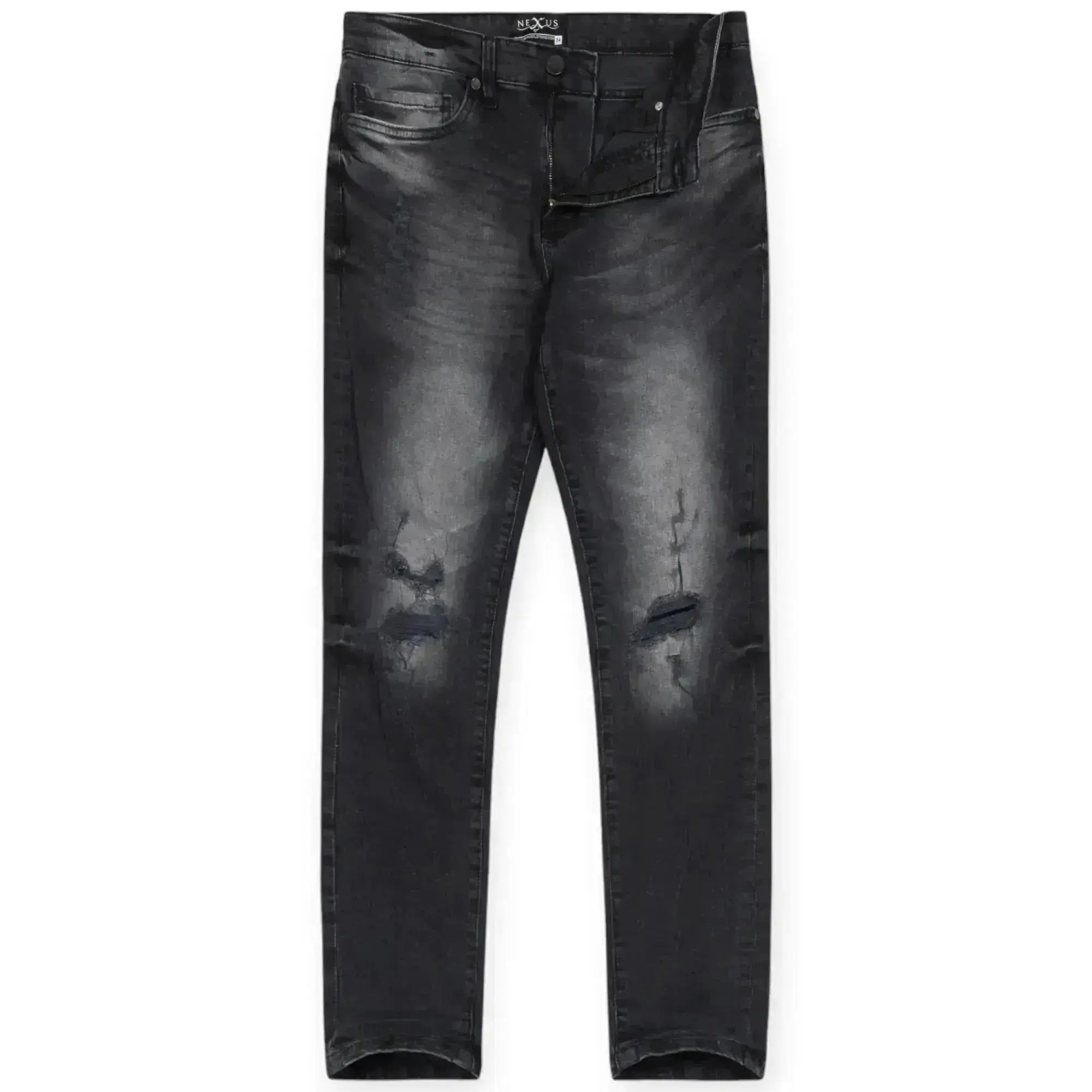 Nexus Clothing Men Super Skinny Ripped Denim Jeans (Black Shadow ...