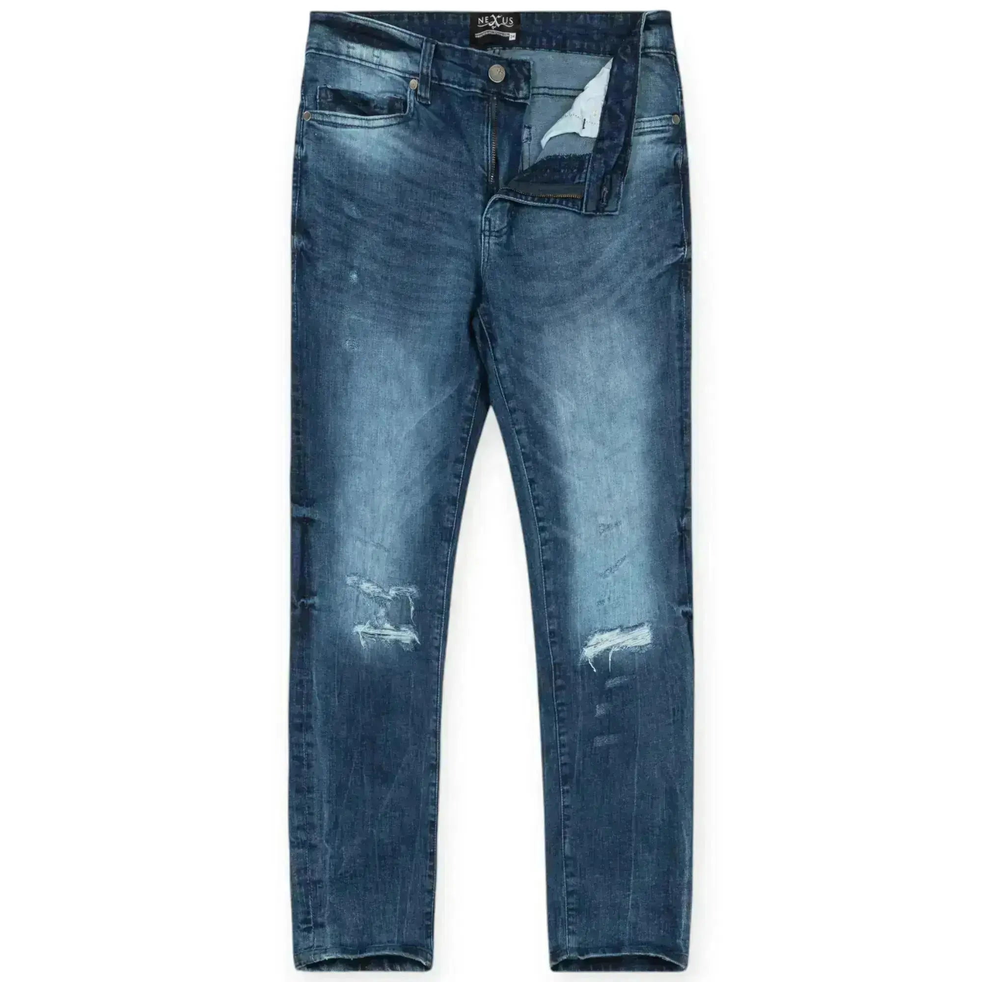 Nexus Clothing Men Super Skinny Ripped Denim Jeans (Deep Blue ...