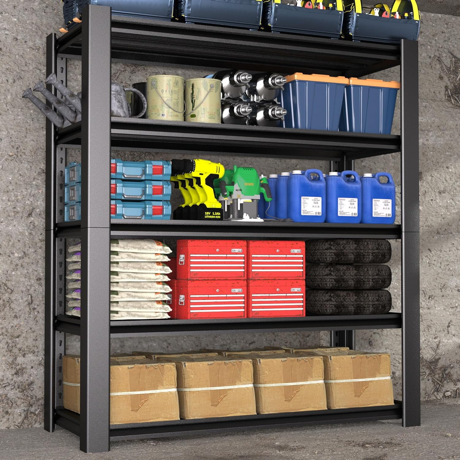 Nexvrtau 76" H x 60" W x 24" D 5-Tier Heavy Duty Garage Shelving Unit ...