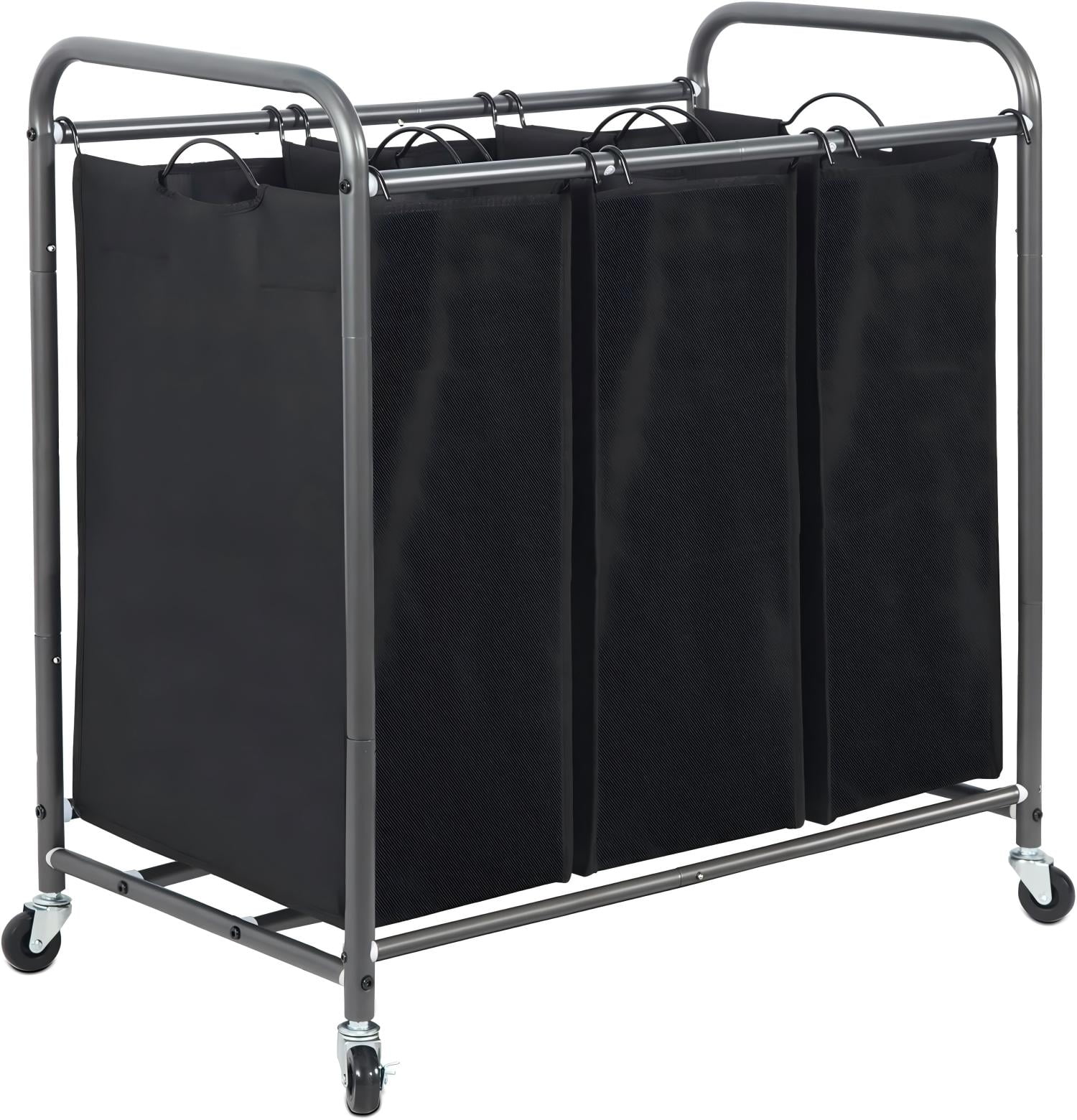 Nexwills 3 Section Laundry Sorter, 3 Bag Laundry Hamper Cart with Heavy ...