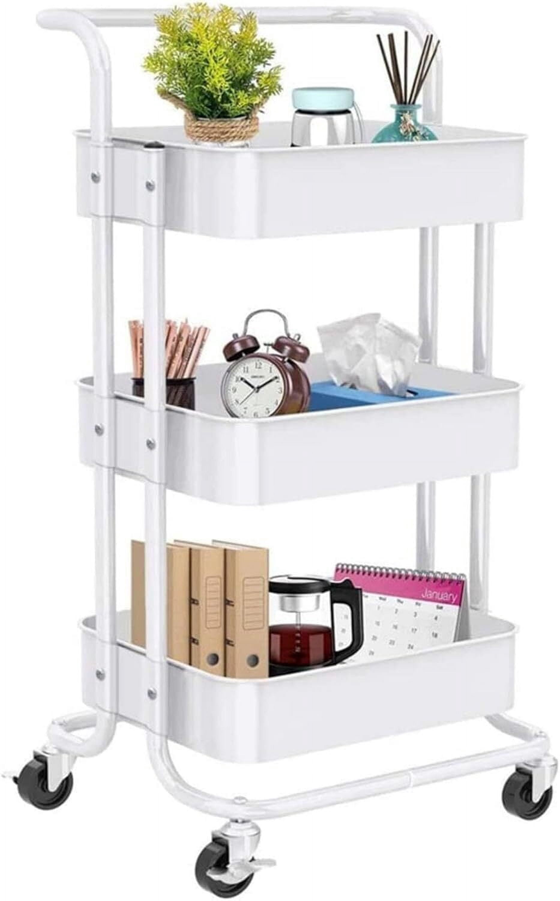 Nexwills 3-Tier Plastic Rolling Utility Cart with Handle, Multi ...
