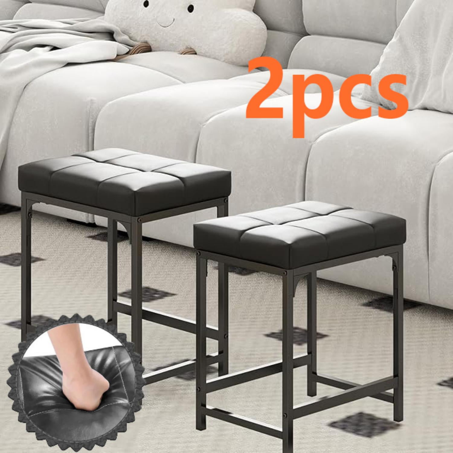 Nexwills Bar Stools Set of 2, Backless Bar Stools, Modern PU Leather ...