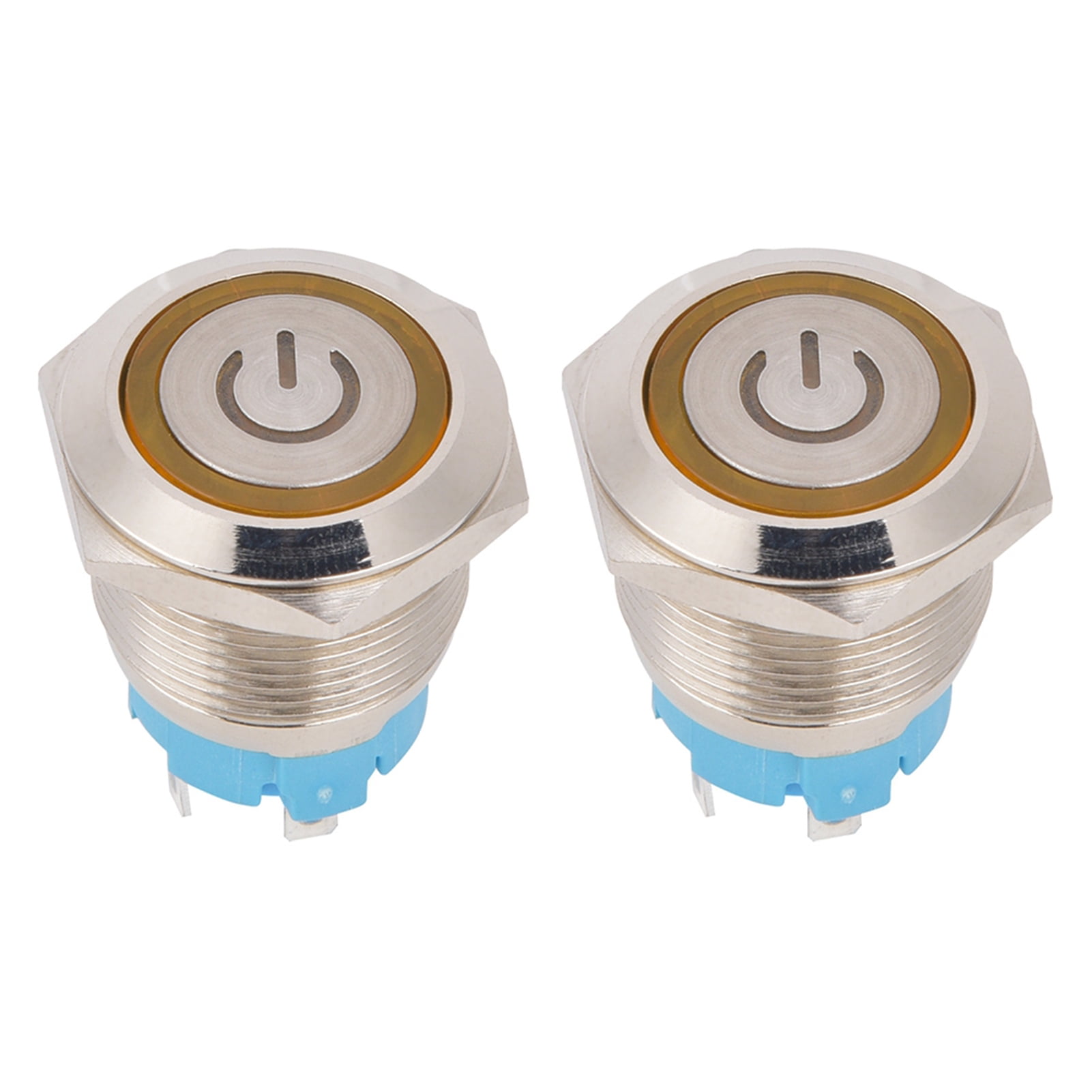 Neyseki 2Pcs Push Button Switch 4-Pin 19mm Round Flat Head Stainless ...