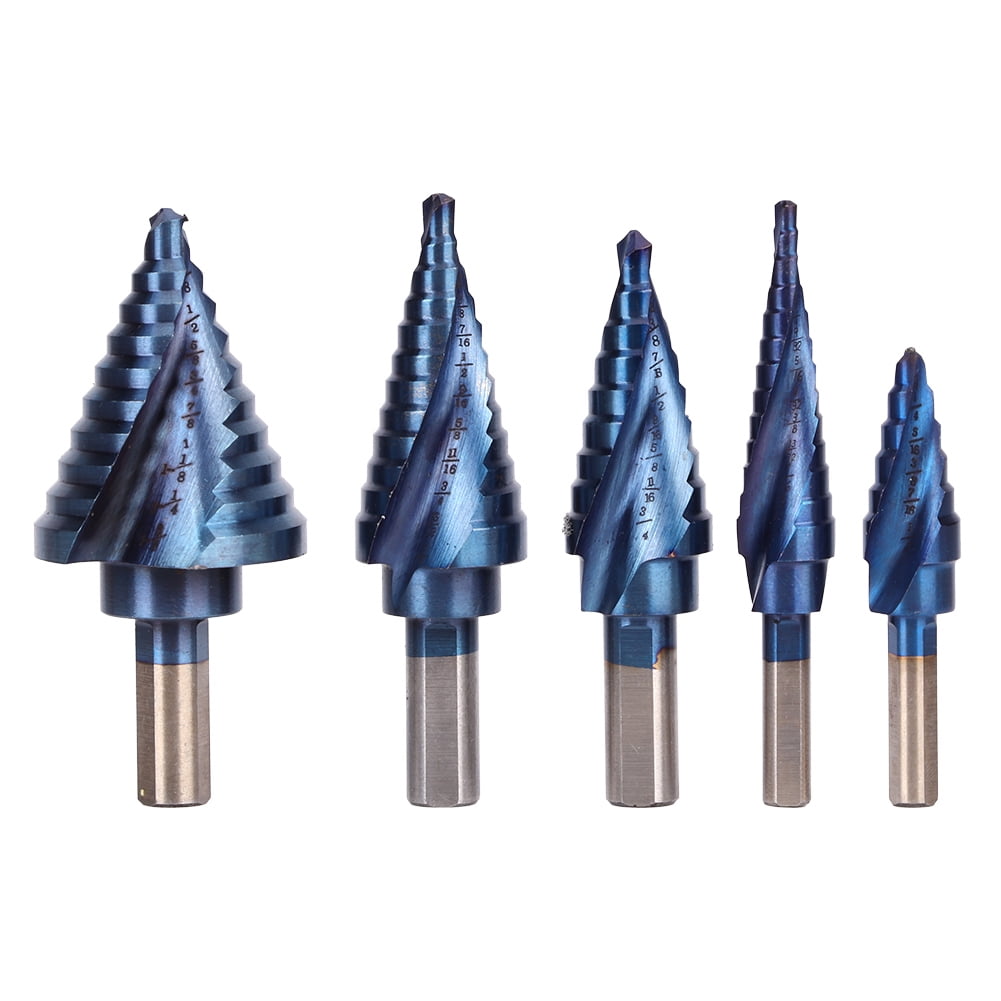 Neyseki 5Pcs Step Drill Set Triangle Shank Spiral Groove Plating ...