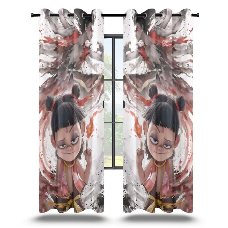 Nezha Movie Characters Curtains for Teen Boys Cartoon Window Curtains ...