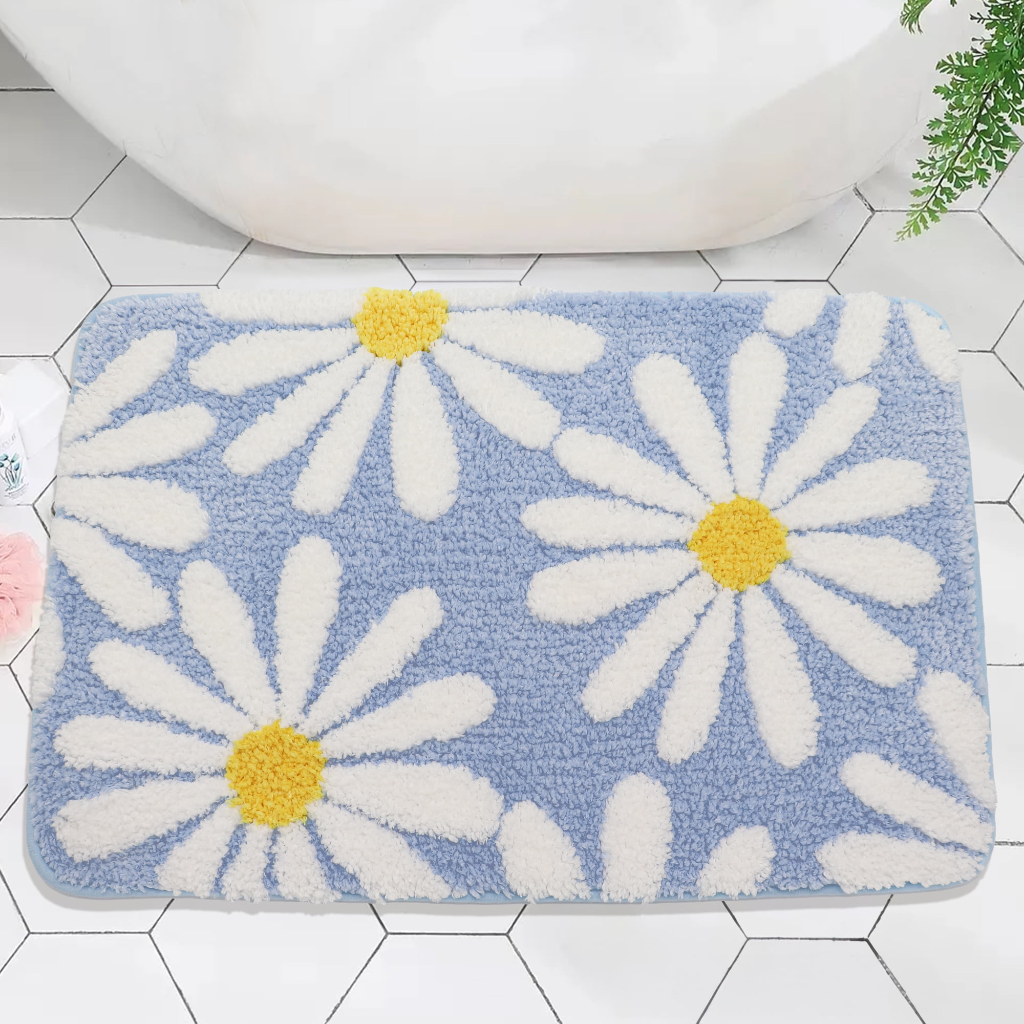 23.6x15.7in Bathroom Rug Cute Daisy Bath Mat White and Yellow Flower ...