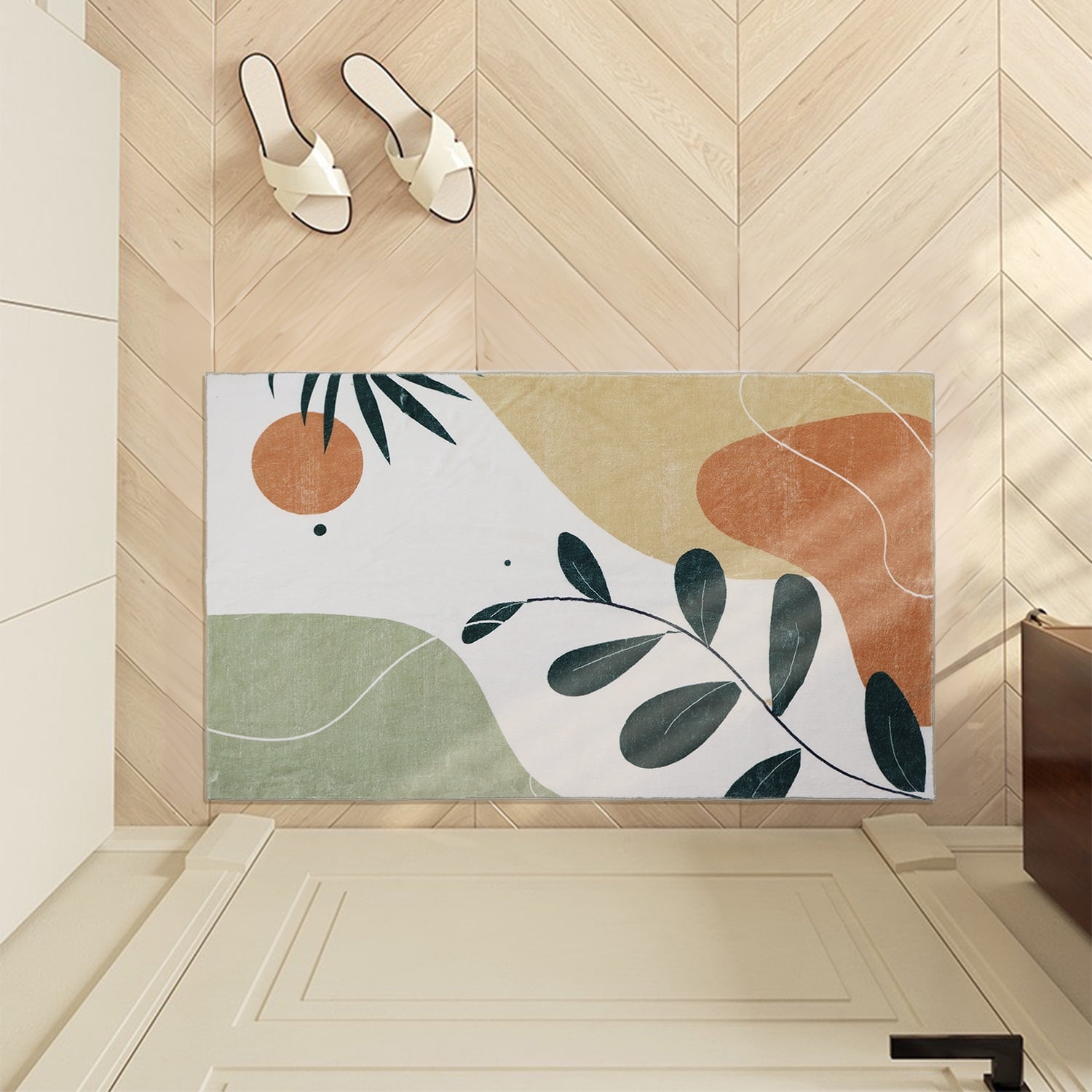 2x3ft Boho Washable Area Rug Botanical Mat Non-Slip Floral Throw Rugs ...