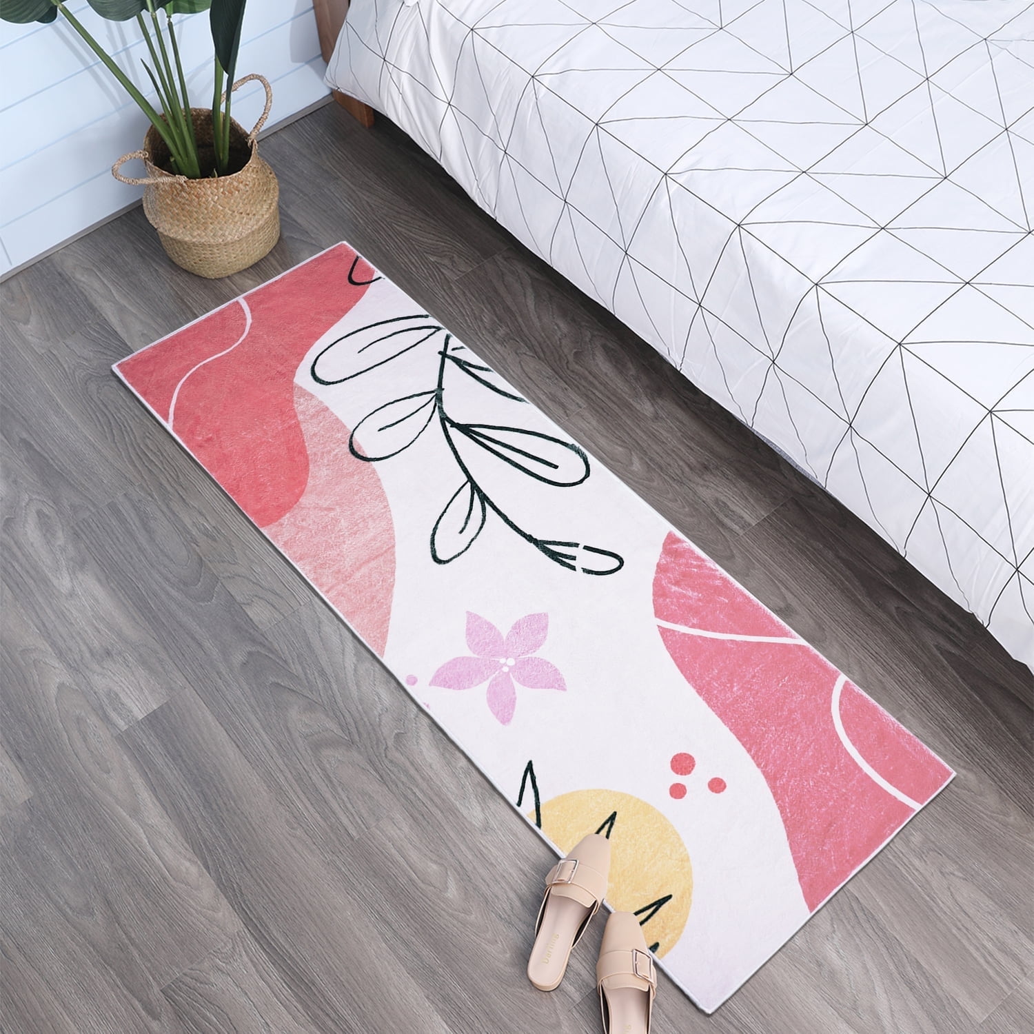 2x6ft Boho Washable Area Rug Botanical Mat Non-Slip Floral Throw Rugs ...