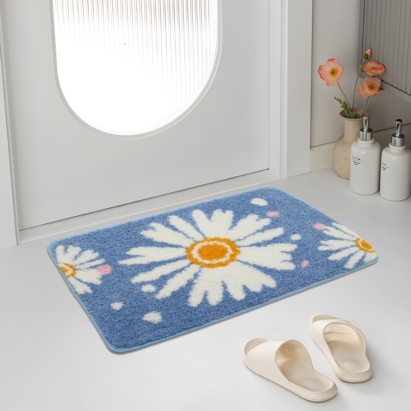31.5x19.7in Bathroom Rug Cute Daisy Bath Mat White and Yellow Flower ...