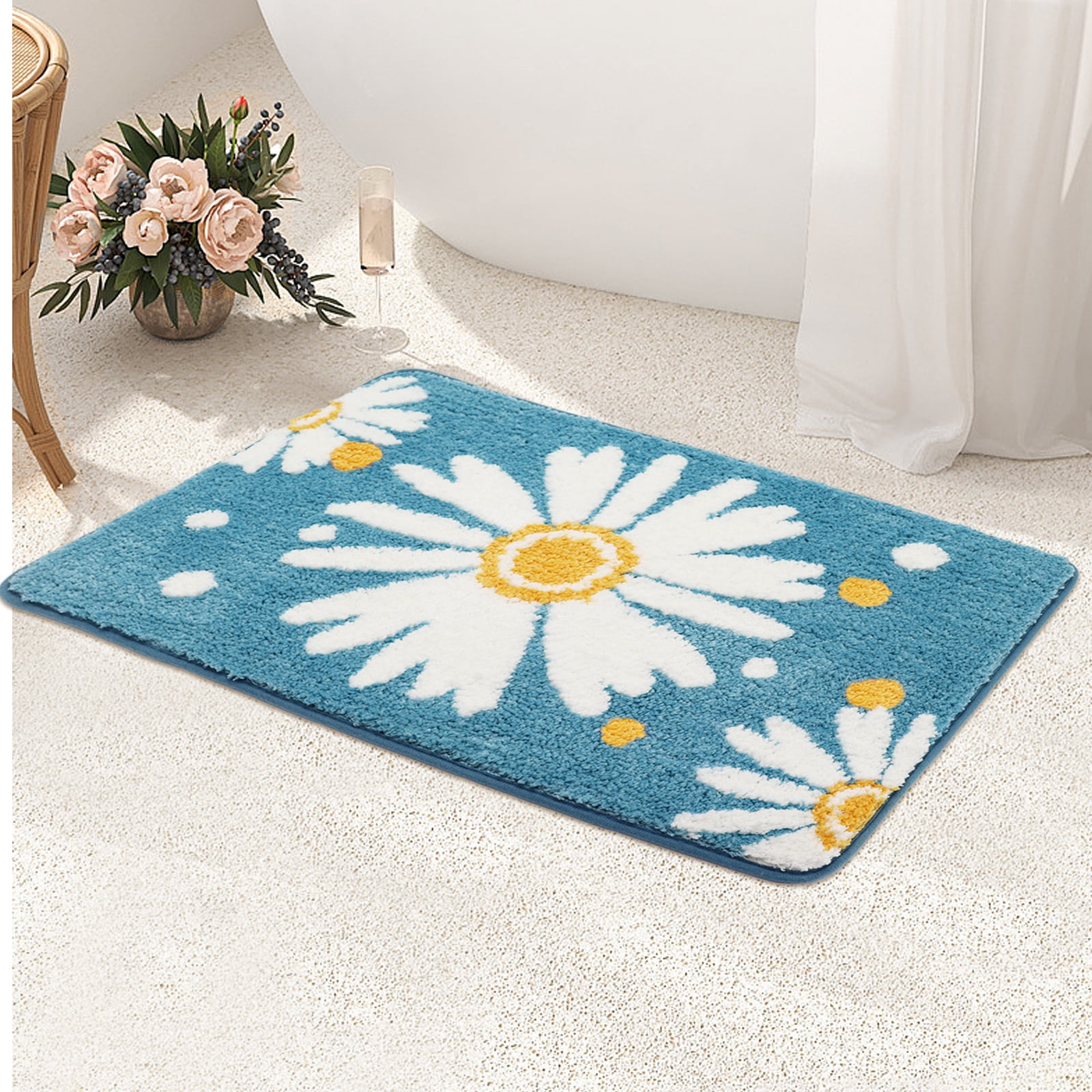 31.5x19.7in Bathroom Rug Cute Daisy Bath Mat White and Yellow Flower ...