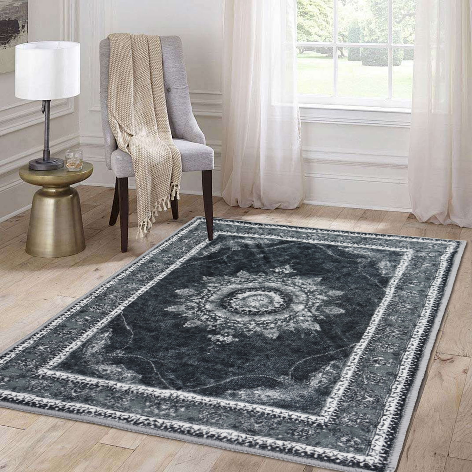 3X5ft Area Rug, Persian Blooms Washable Non-Skid Area Rug, Farmhouse ...