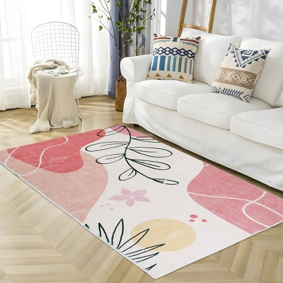 3x5ft Boho Washable Area Rug Botanical Mat Non-Slip Floral Throw Rugs ...