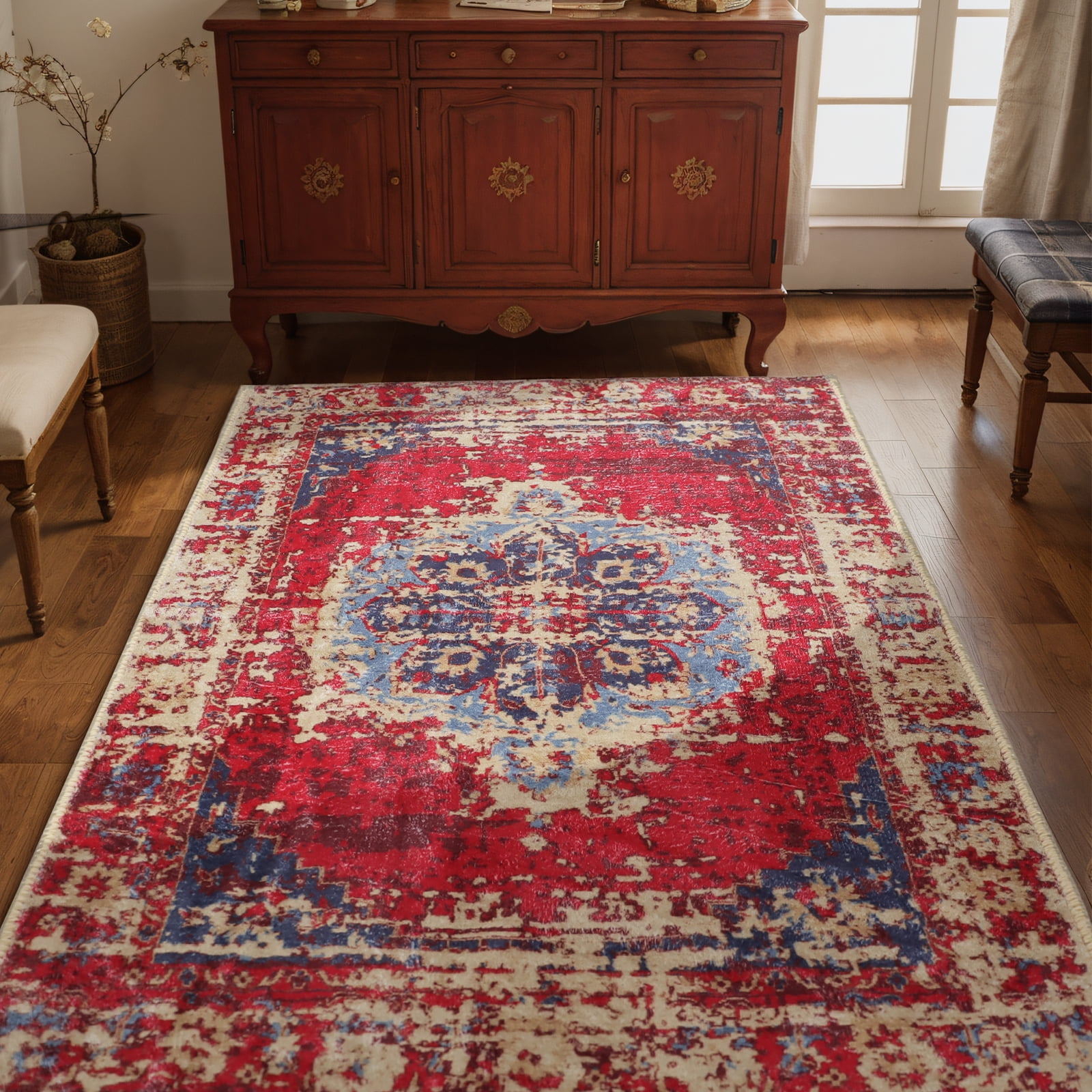 5X7ft Area Rug,Persian Blooms Design Washable Non-Skid Floor Rug ...