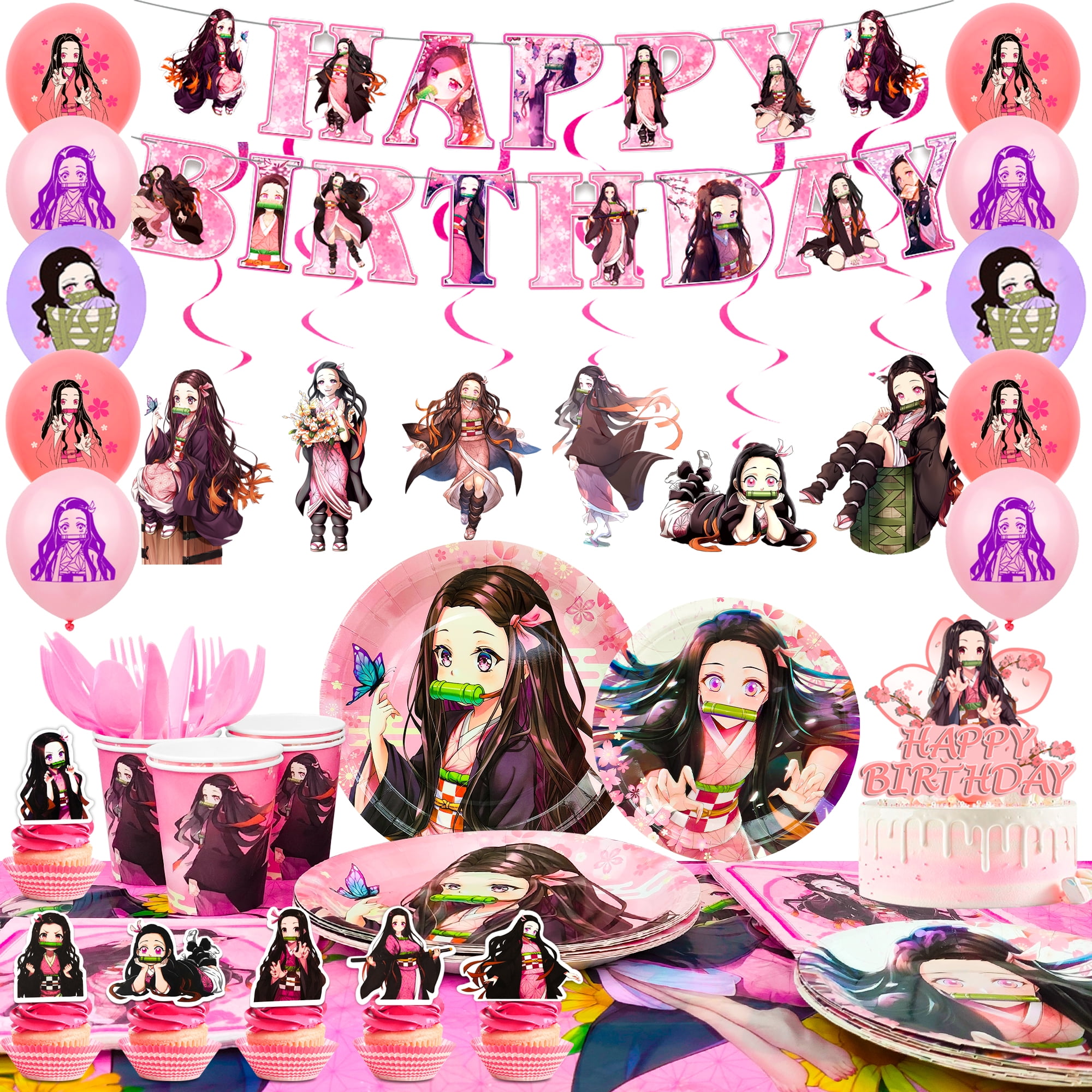Nezuko Birthday Decorations,117pcs Nezuko Party Decorations&Nezuko ...