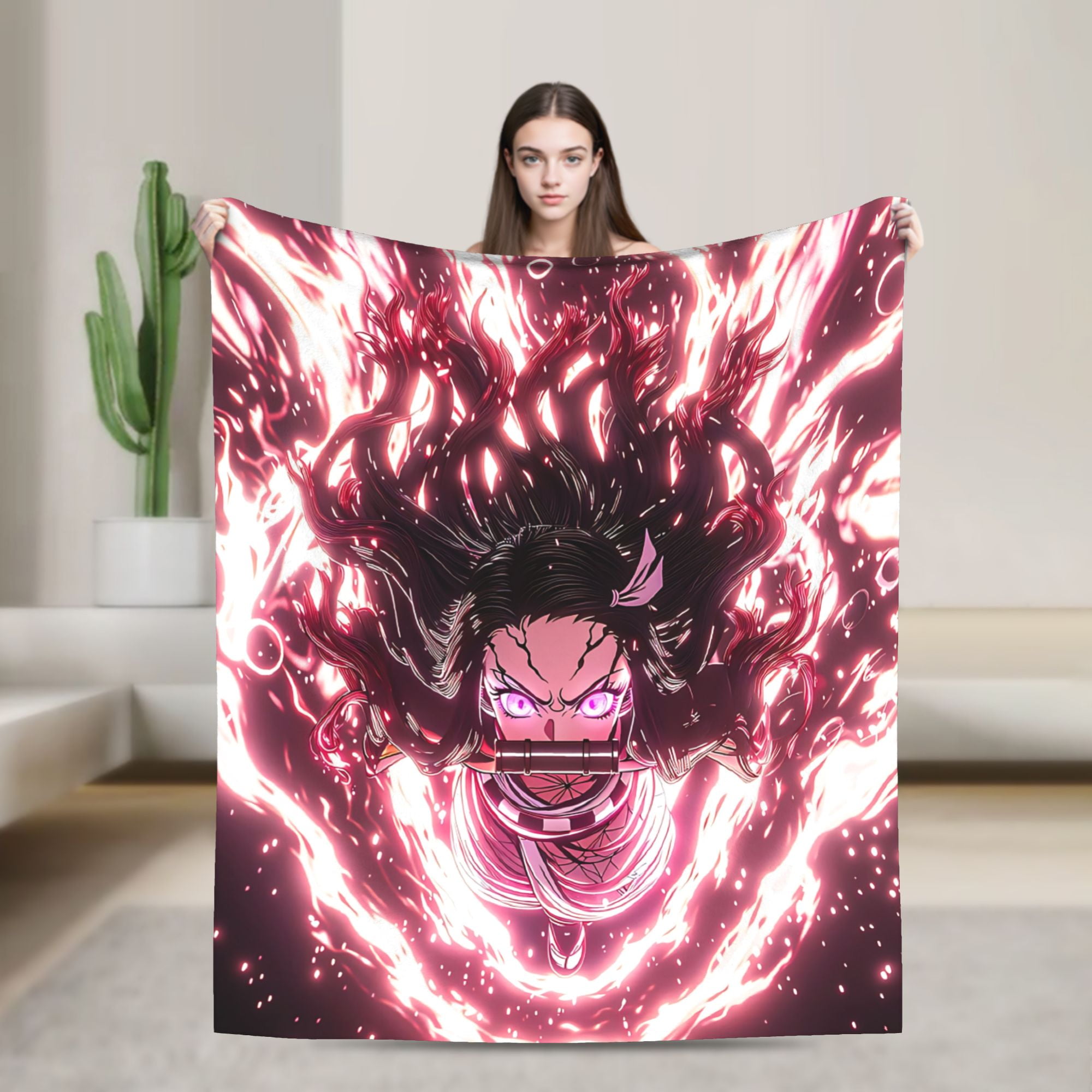 Nezuko Cute Anime Blanket Soft Warm Flannel Throw Blanket for Bedroom ...