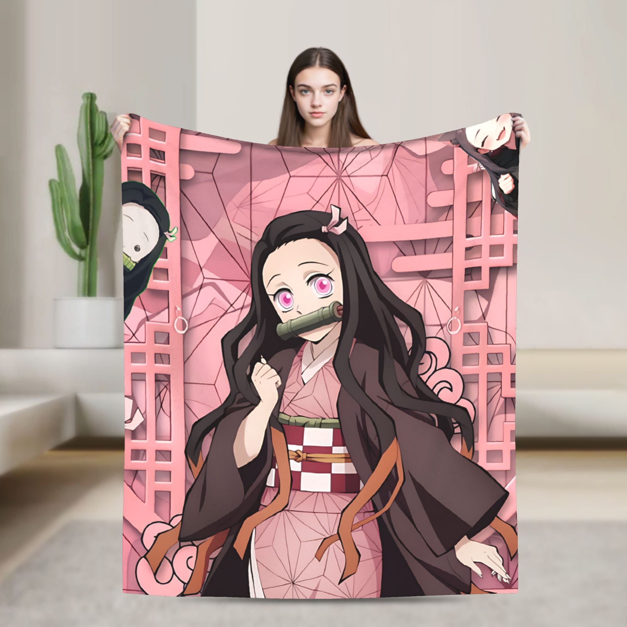Nezuko Flannel Fleece Cute Anime Bed Blanket Sofa Office Travel ...