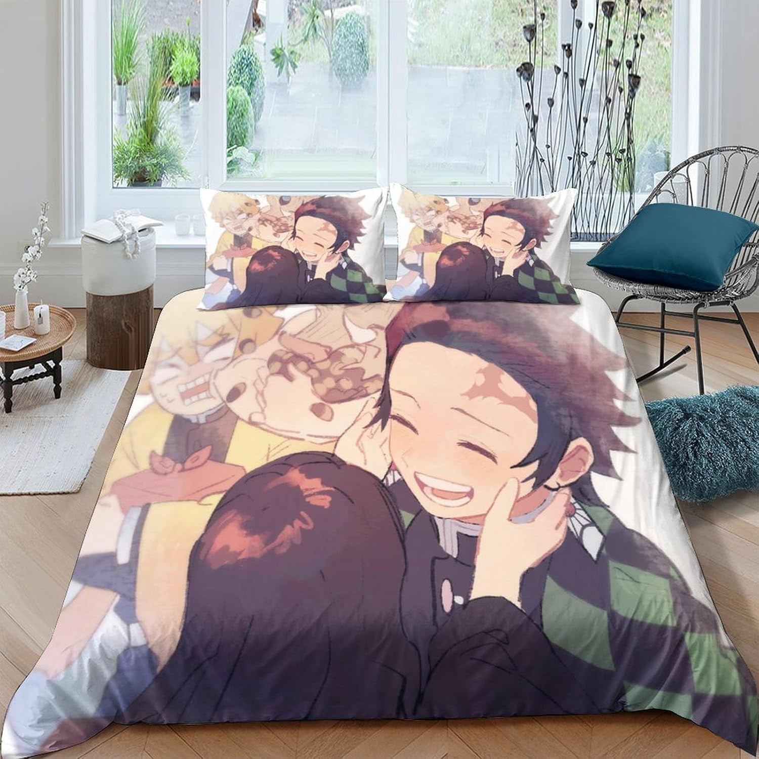 Nezuko Kamado Demon Cute Bed Cover Zenitsu Agatsuma Slayer Bedding Sets ...
