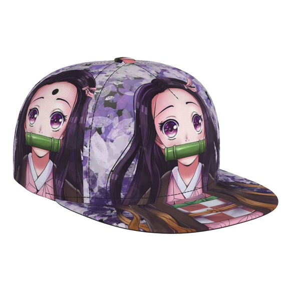 Nezuko Kamado Demon Slayer Adjustable Flat Brim Baseball Cap Snapback ...
