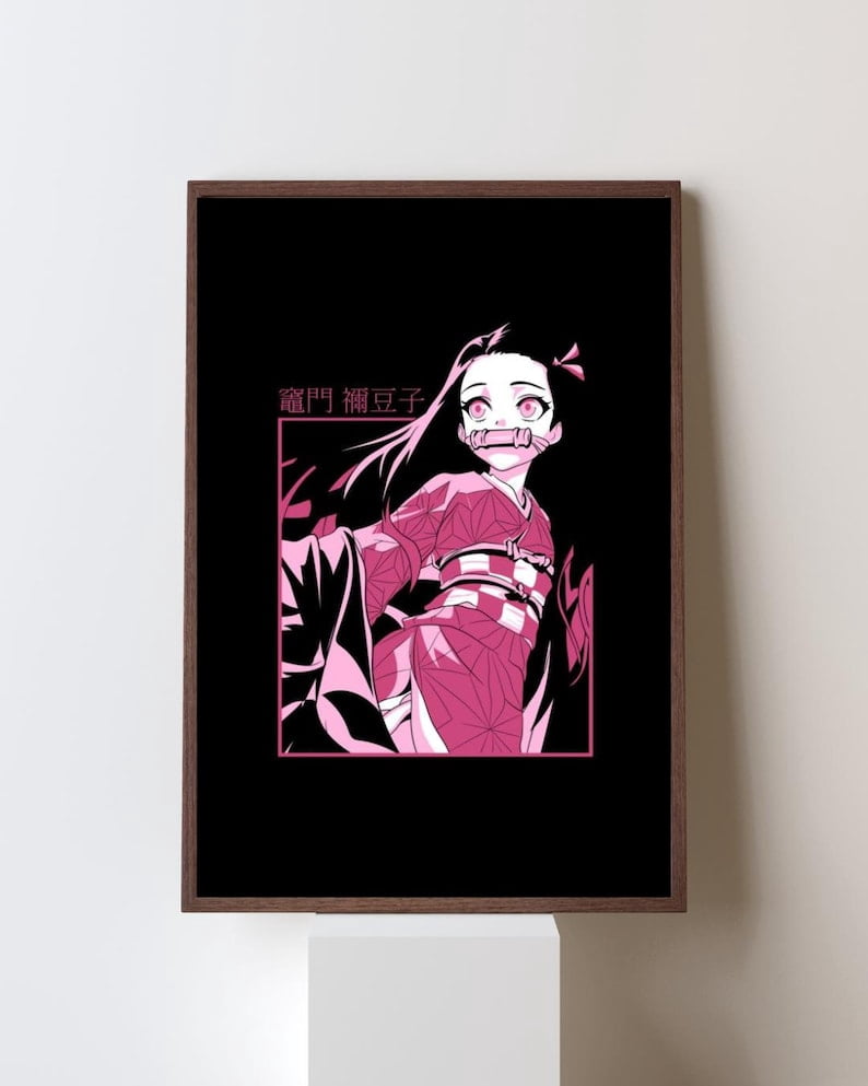 Nezuko Kamado Demon Slayer Anime Girl Poster Pink Manga Wall Art ...