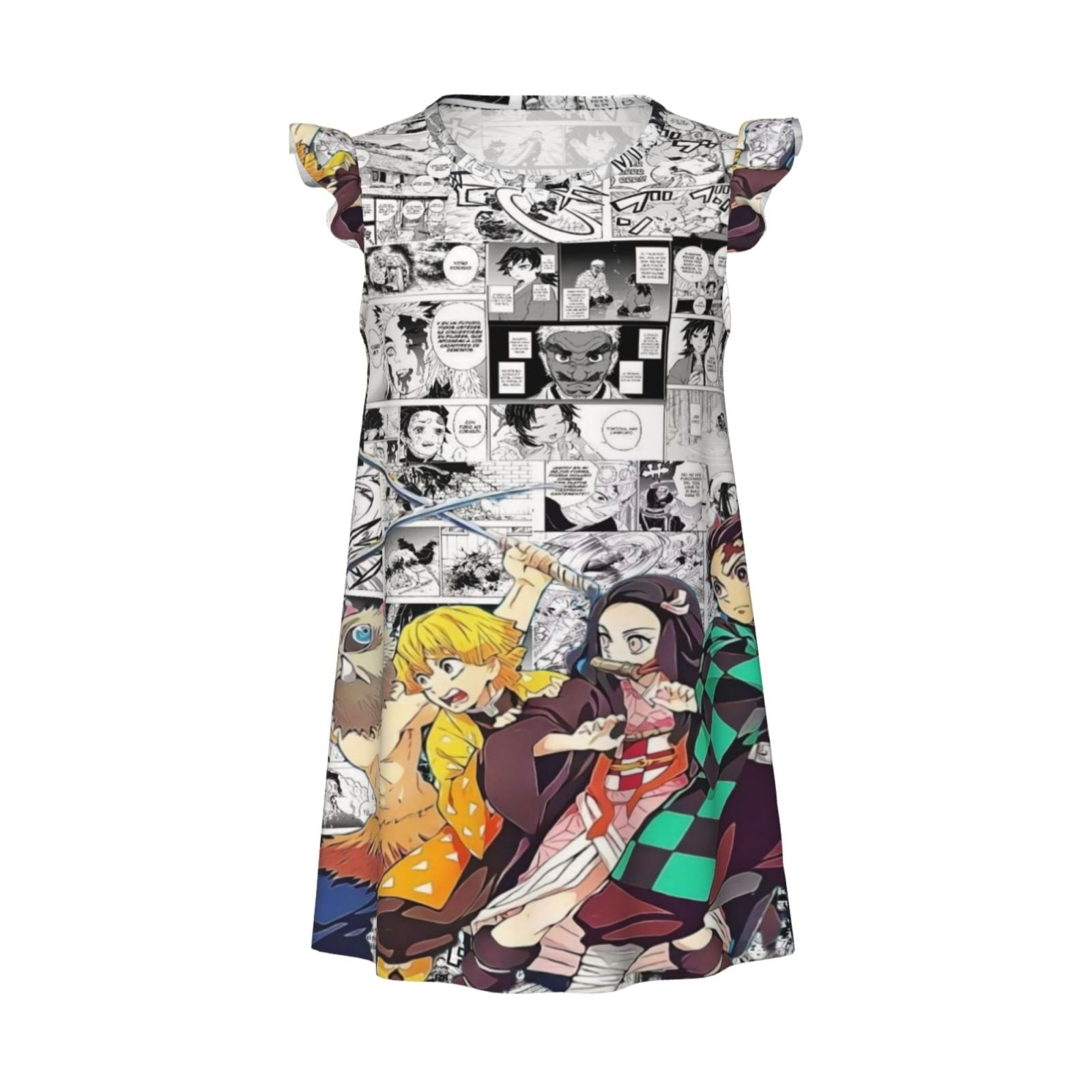 Nezuko Little Girls Nightgowns Soft Flutter Sleeve Night Dress Pajamas ...