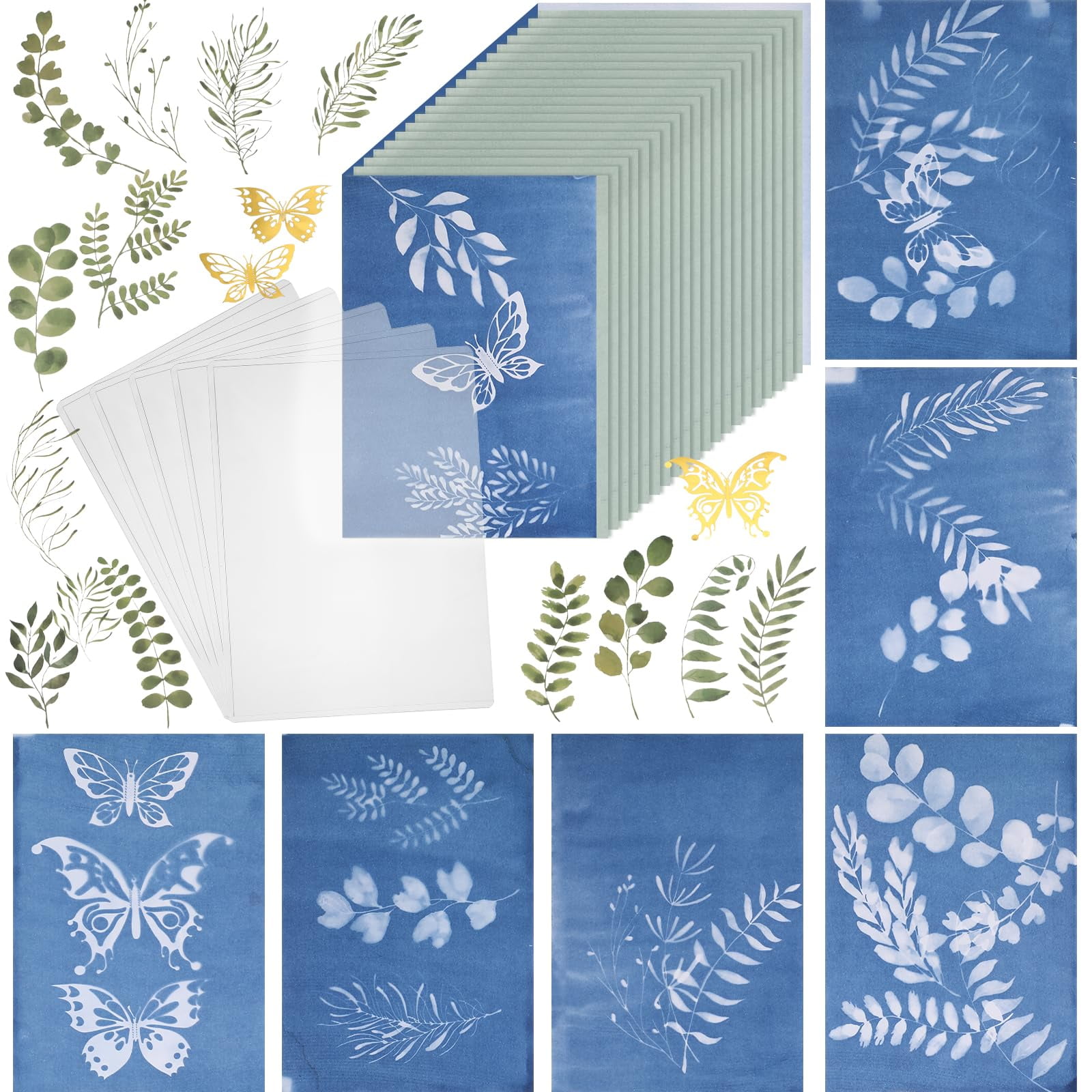 Nezyo 100 Pcs Cyanotype BCF26 Sun Print Kit with 10 Clear Plastic Sheet ...