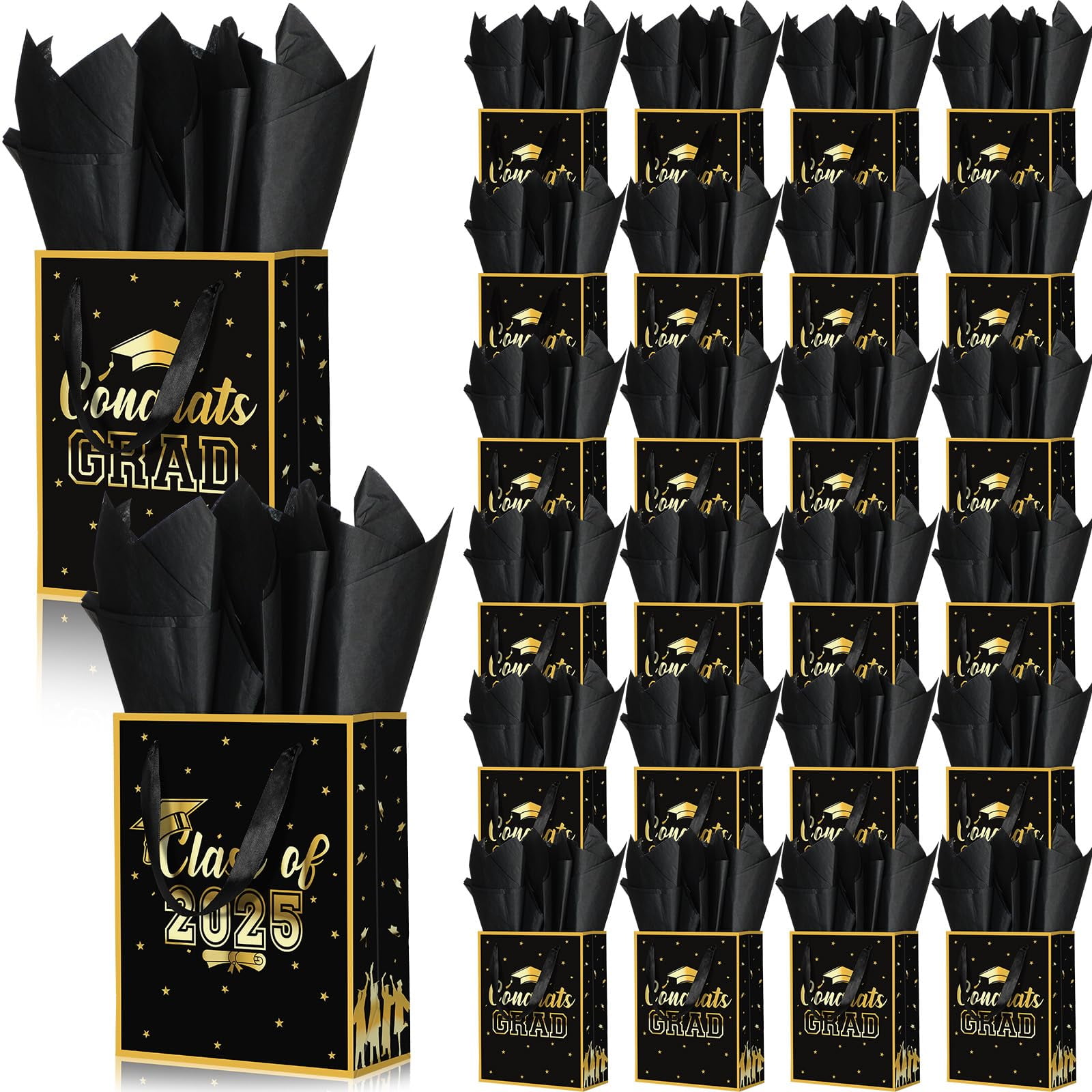 Nezyo 24 Pcs 2025 KEF16 Graduation Gift Bag Handle and Tissue Paper 7 x ...