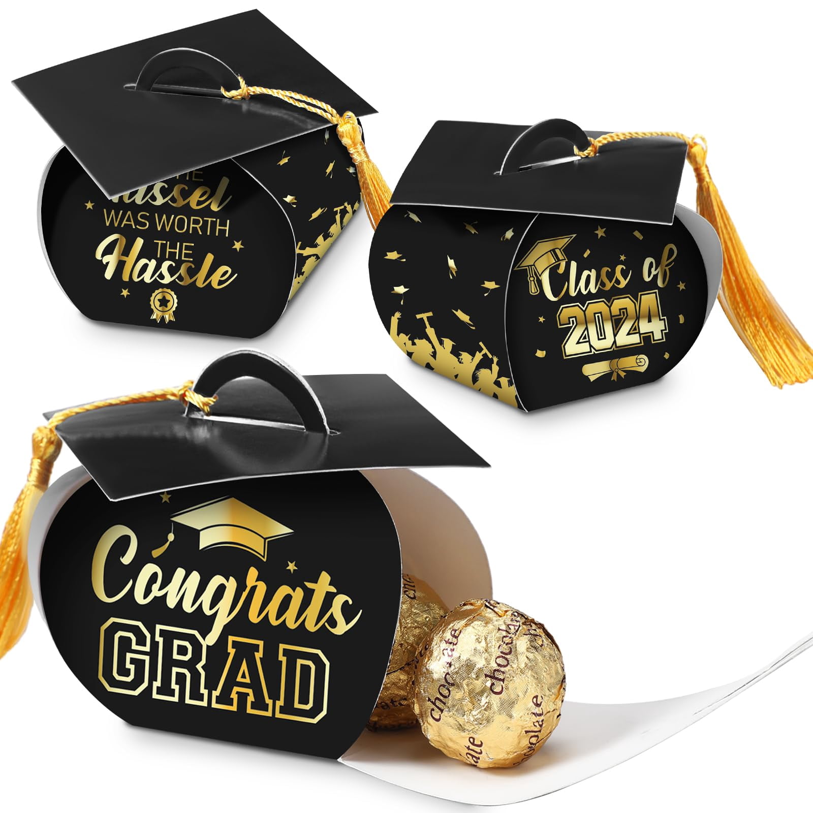 Nezyo 24 Pcs Graduation Cap Gift Boxes Black Graduation Candy Box Class ...