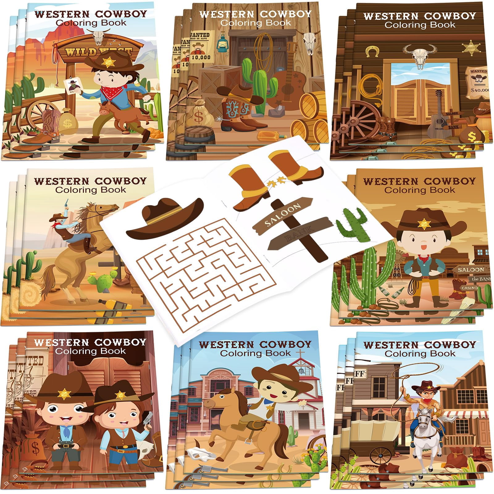 Nezyo 24 Pieces Cowboy Coloring Books Wild West Theme DIY Art Drawing ...