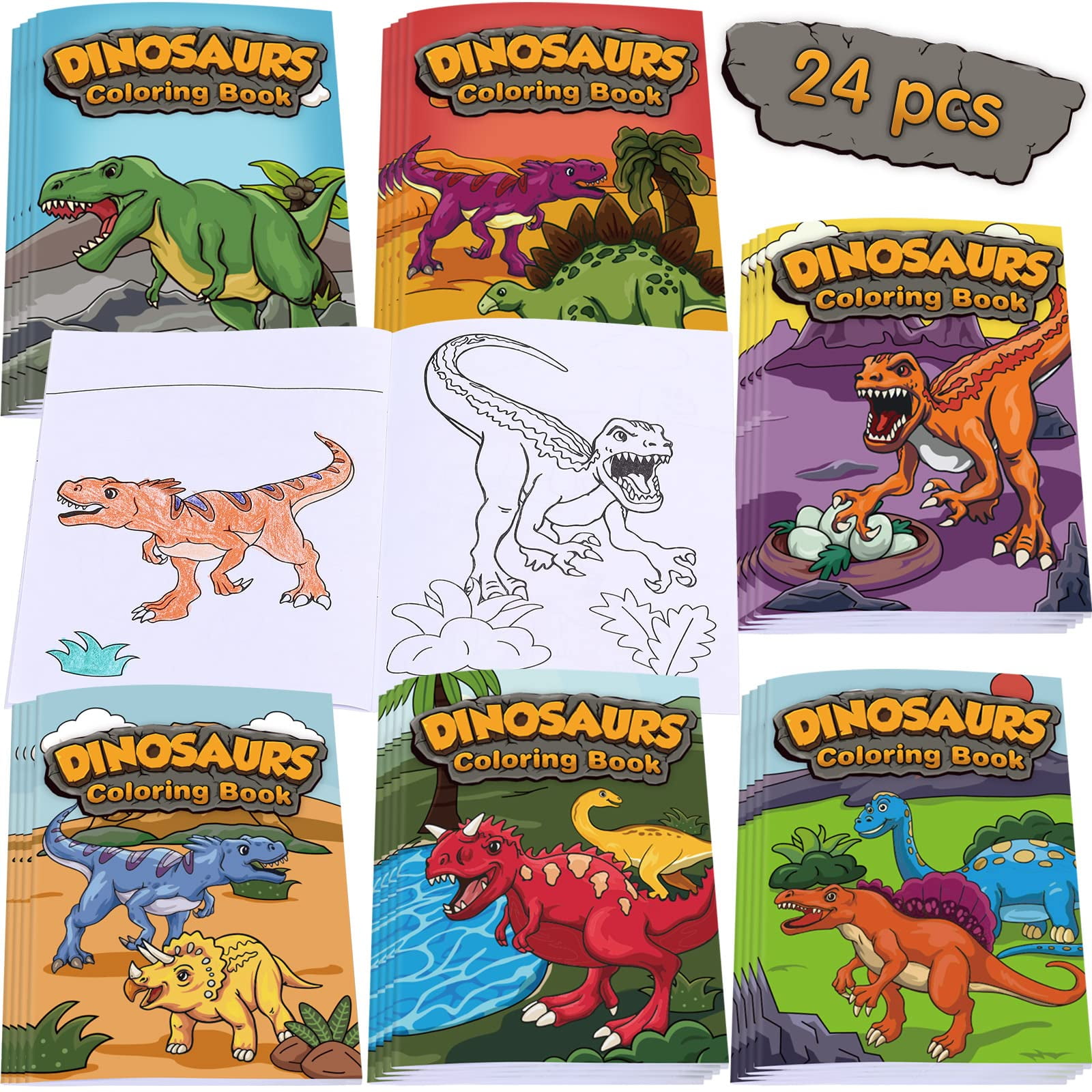 Nezyo 24 Pieces Mini Dinosaur Coloring Books Dino Painting Drawing Book ...