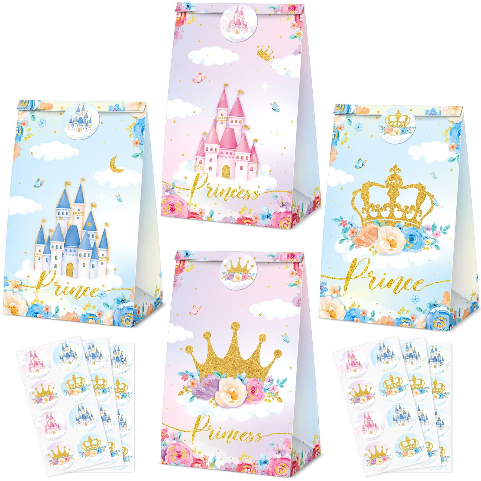 Nezyo 32 pcs Princess Prince Favor Bags Princess Crown Castle Party ...