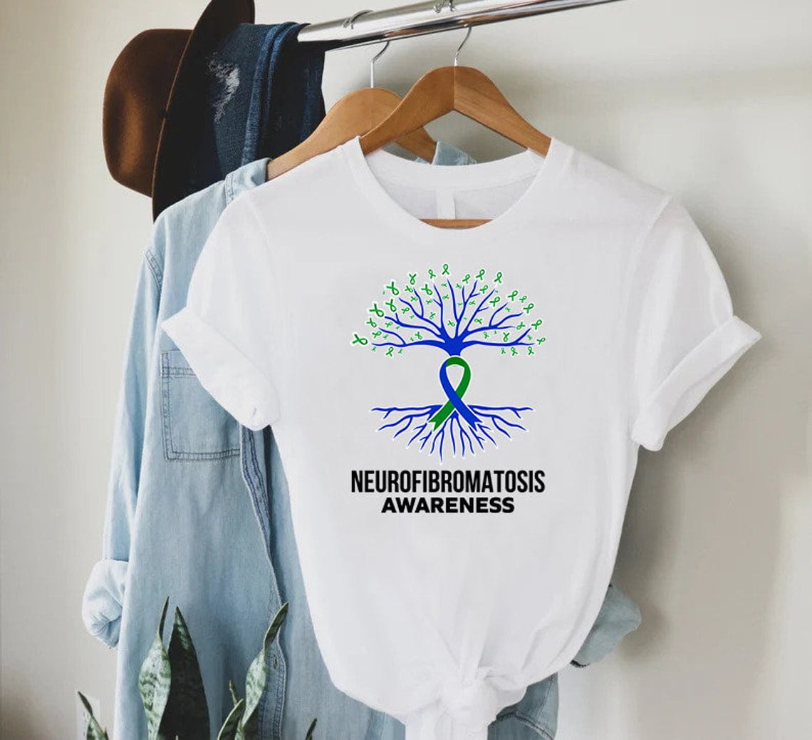 Nf Awareness Shirt, Neurofibromatosis Shirt, Green Blue Ribbon Tee, Support Neurofibromatosis ...