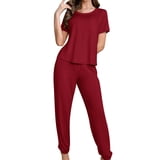 Nfurl 2pc Pajamas for Women Short Sleeve Tops and Sleep Joggers Pants ...