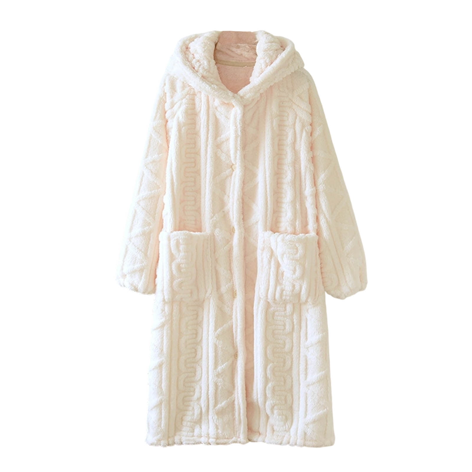 Nfurl Cotton Robes for Women with Pockets Textured Solid Color Long ...