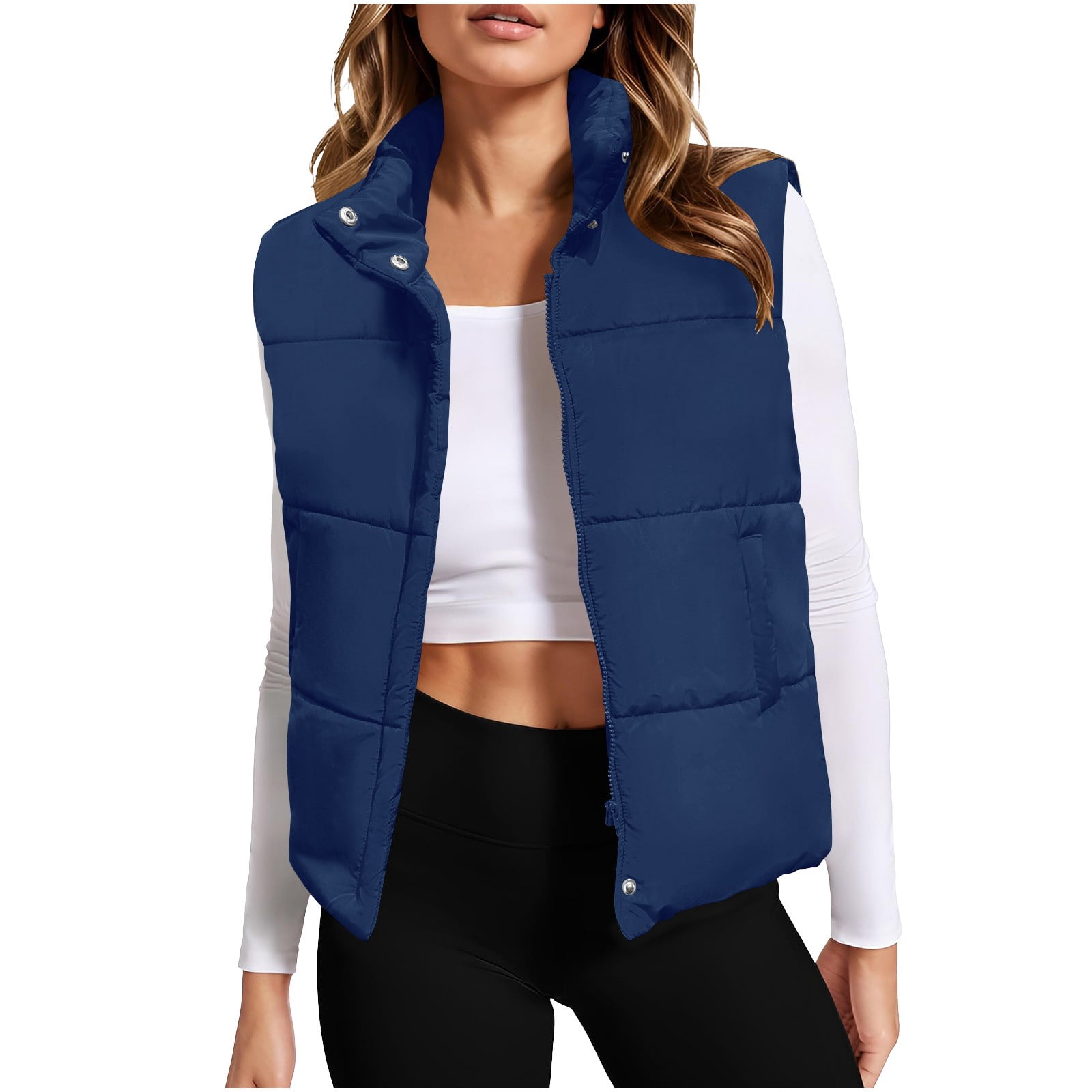 Nfurl Cropped Puffer Vest Women Trendy Fall Winter Stand Collor Zip up ...