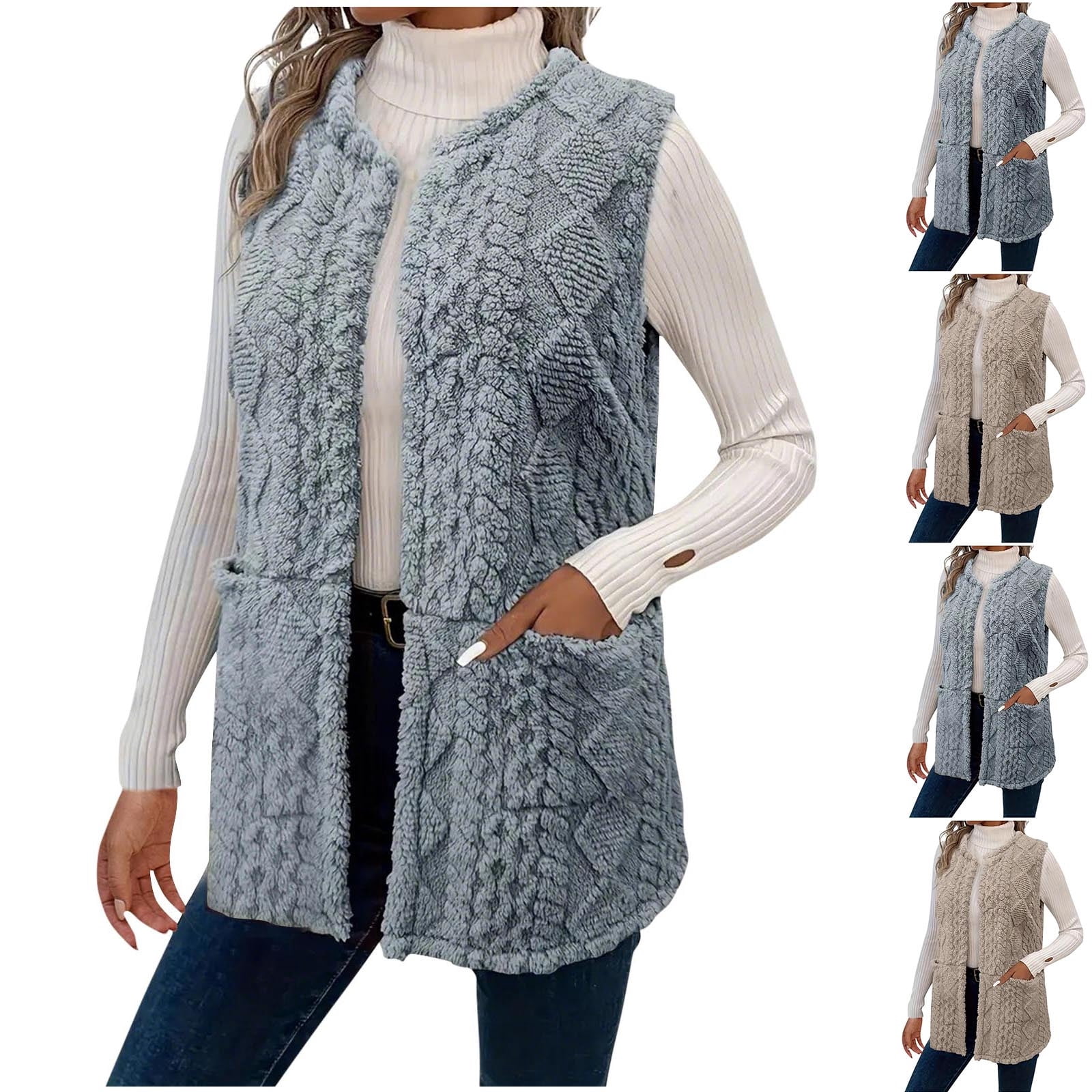 Nfurl Fall Sweater Vest for Women Casual Solid Color Open Front Long ...