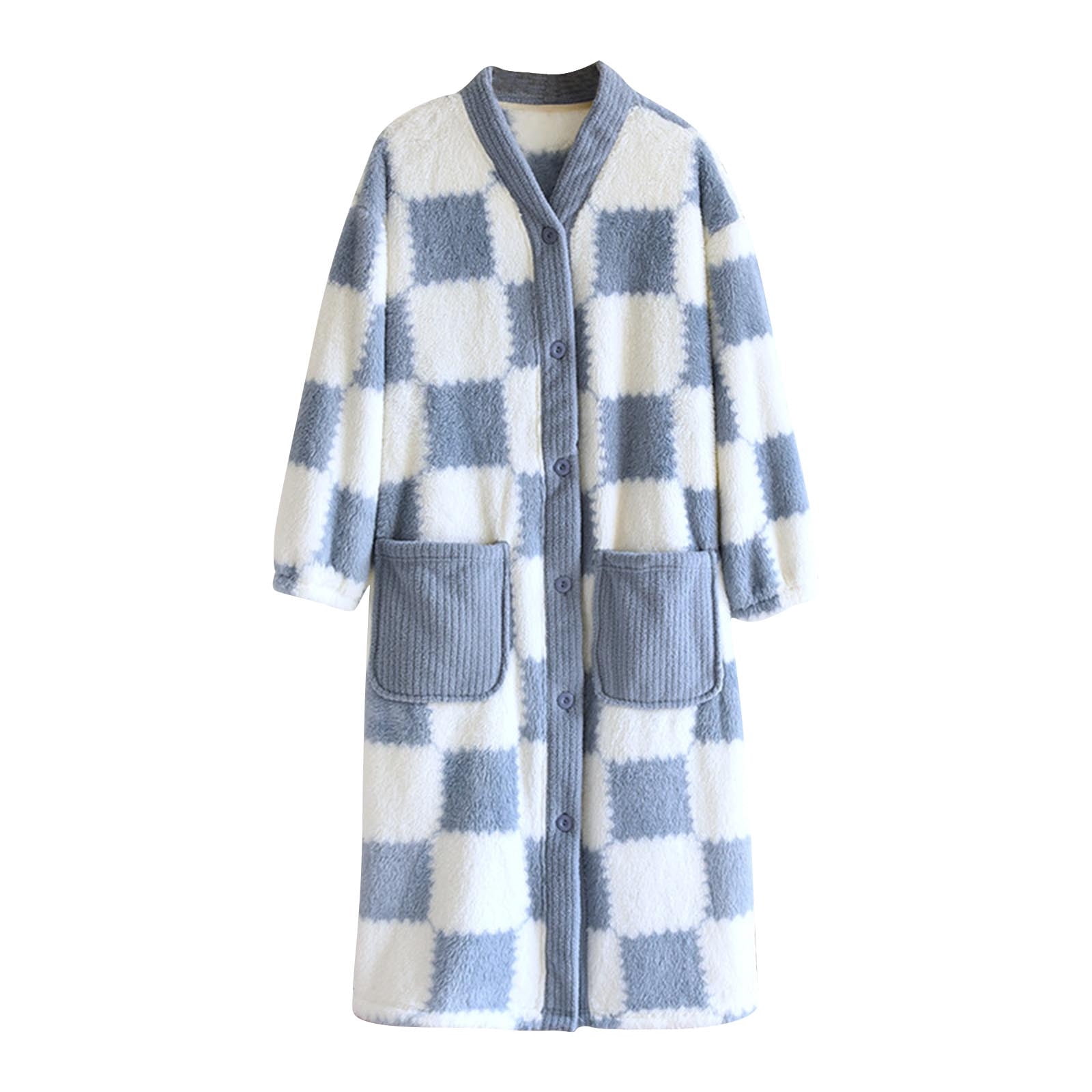 Nfurl Flannel Housecoats for Women Snap Front with Pockets Winter Warm ...