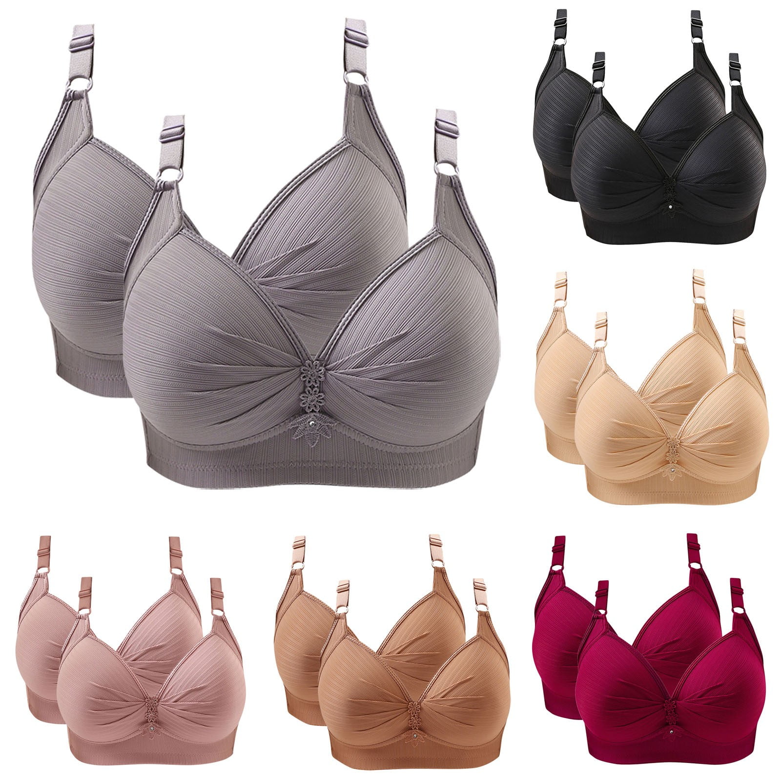 Nfurl Push Up Bras for Women 2 Pack Comfort Seamless Wireless Bras Full ...