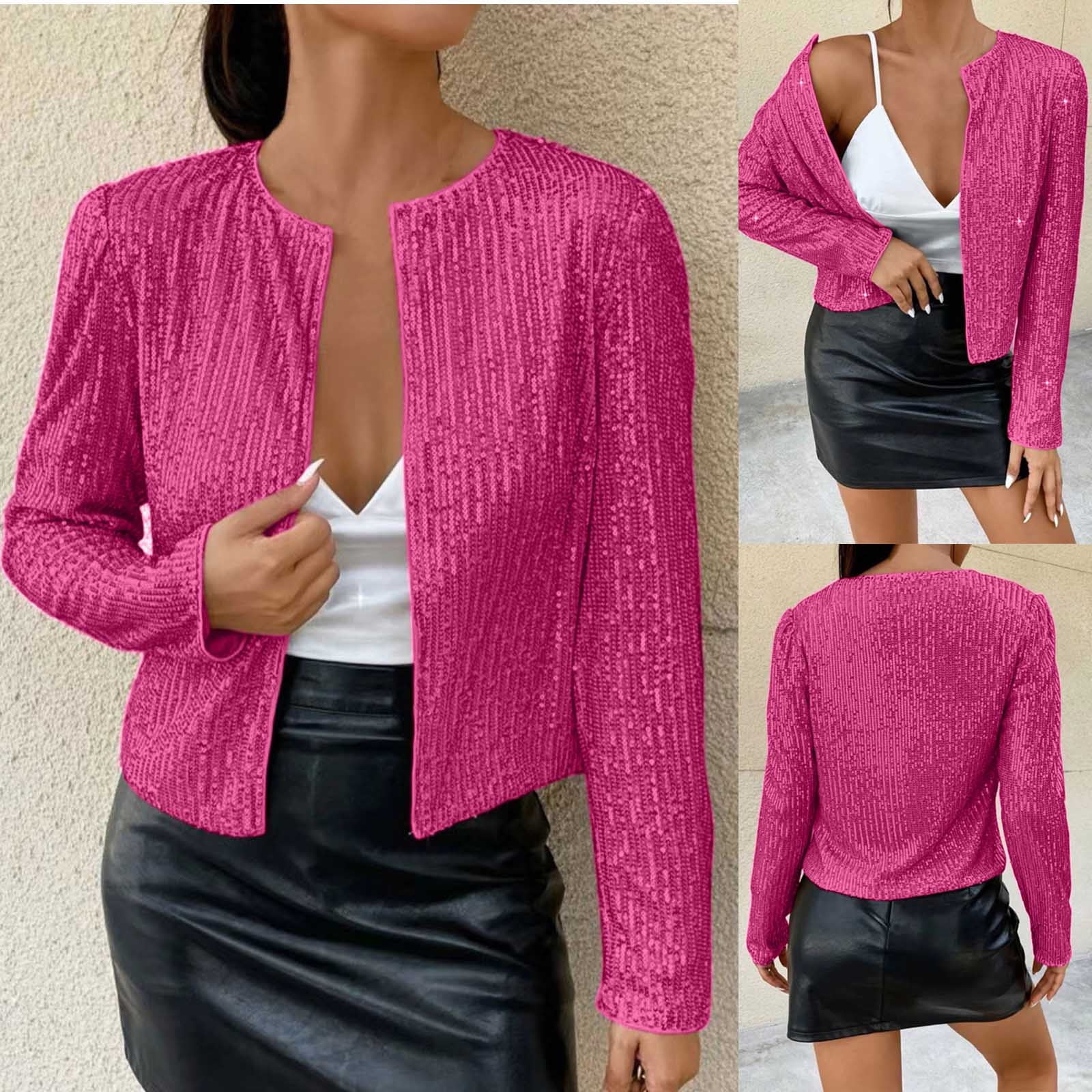 Nfurl Sparkly Glitter Short Jackets for Women Open Front Blazer Coat ...