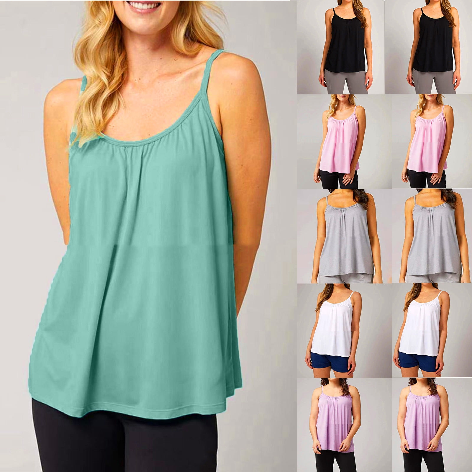 Nfurl Women's Flowy Scoop Neck Camisole Tops with Built in Bras Plus ...