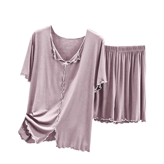 Nfurl Women's Modal Pajama Sets Soft Ruffle Short Sleeve Tops Comfy ...
