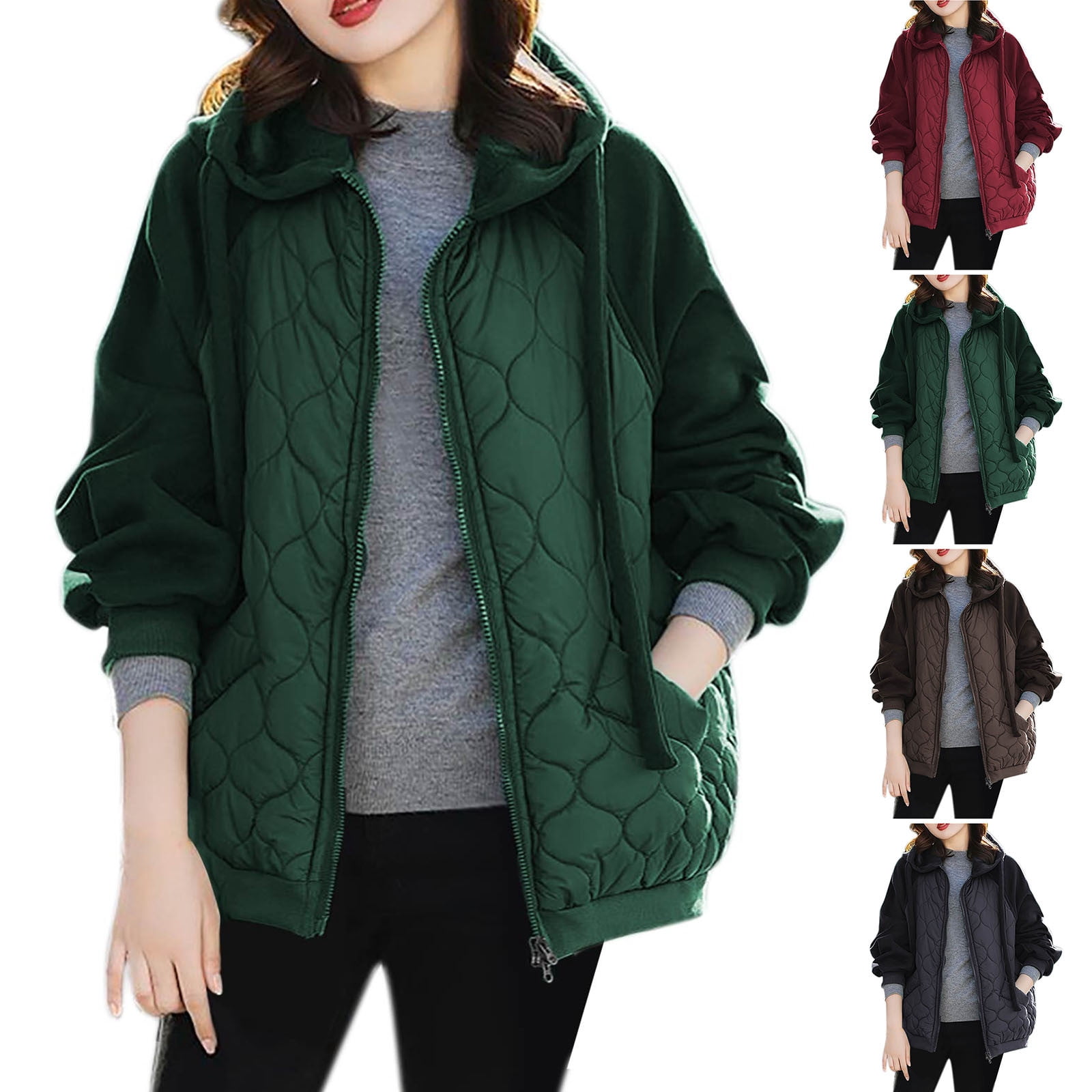 Nfurl Women's Winter Warm Quilted Jackets Casual Outerwear Coats Loose ...