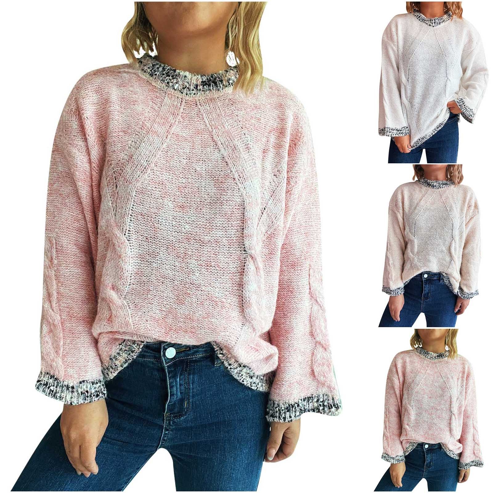 Nfurl Womens Cable Knit Sweaters Loose Fit Flare Sleeve Mock Neck ...