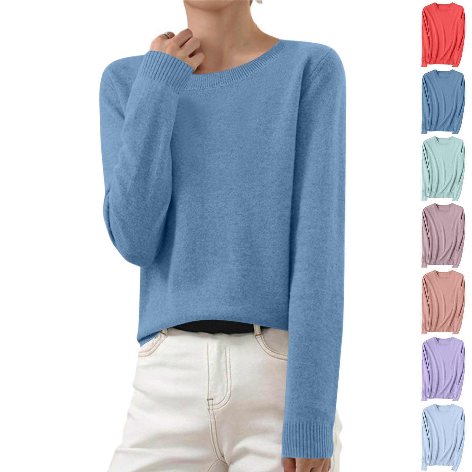 Nfurl Womens Fall Knit Sweaters Lightweight Long Sleeve Solid Color ...