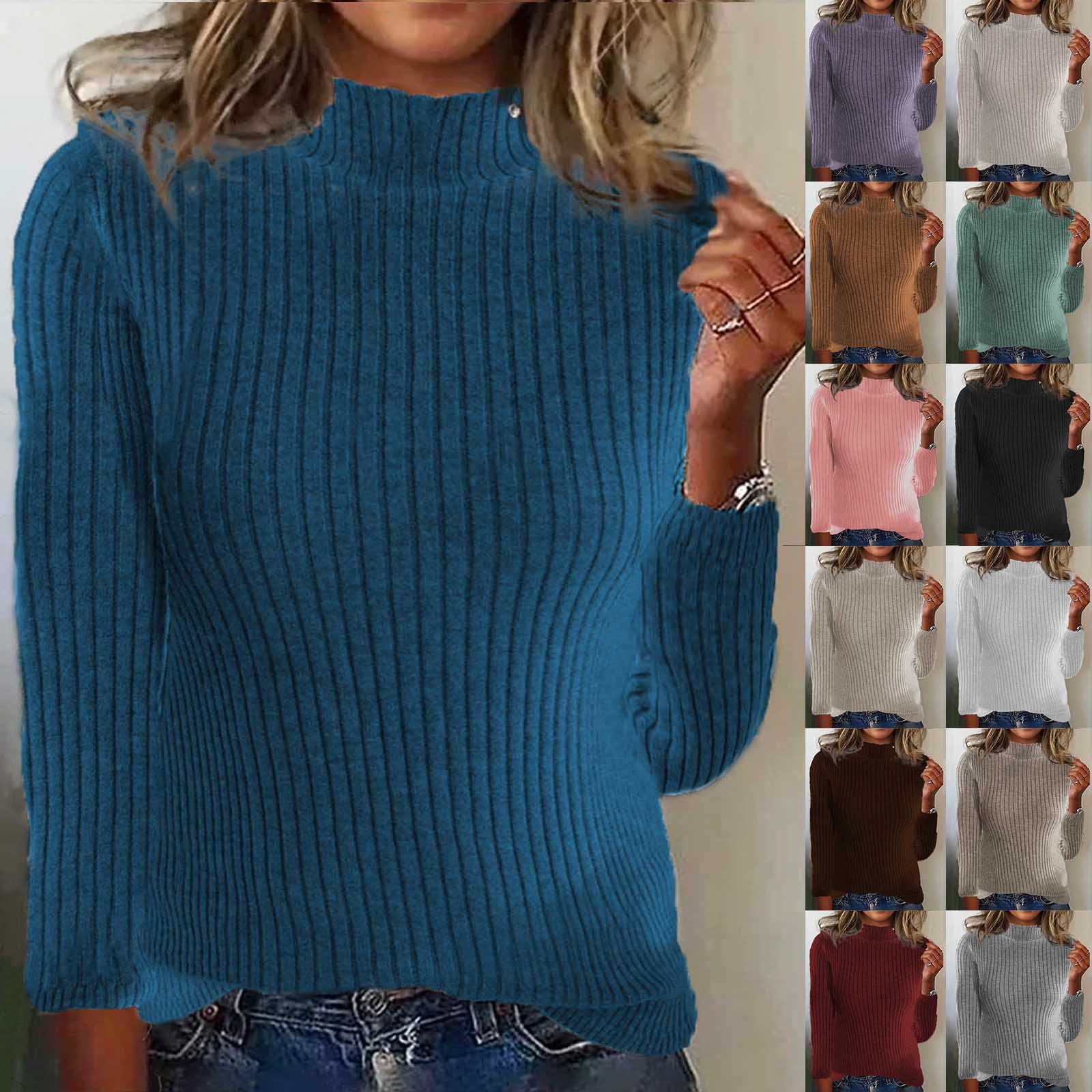 Nfurl Womens Ribbed Knit Sweaters Fitted Long Sleeve Mock Neck Sweater ...