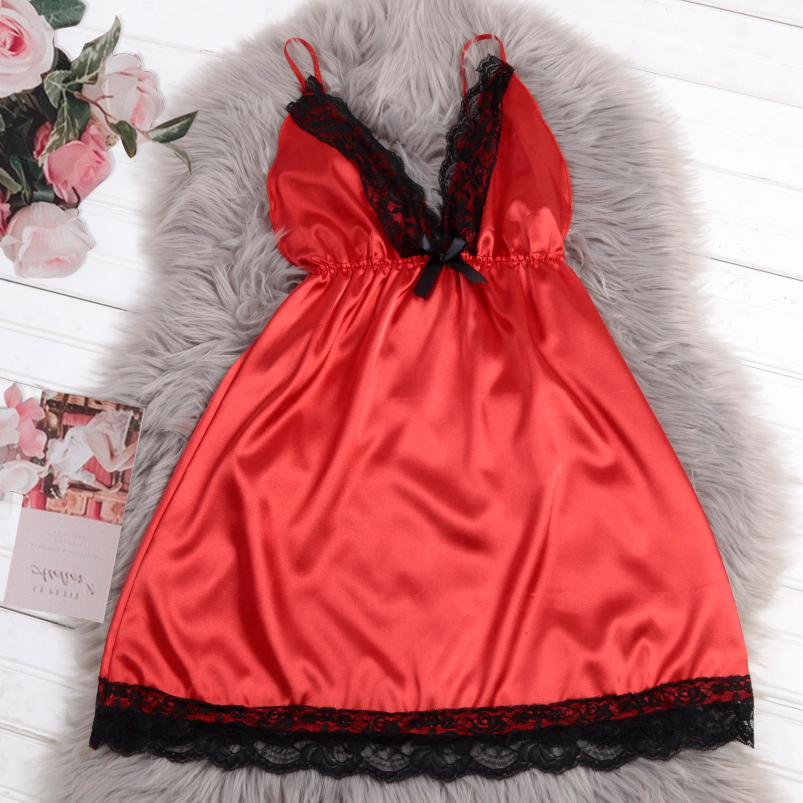 Nfurl Womens Satin Lingerie Nightgown Soft Silky Cami Sleepwear Elegant ...