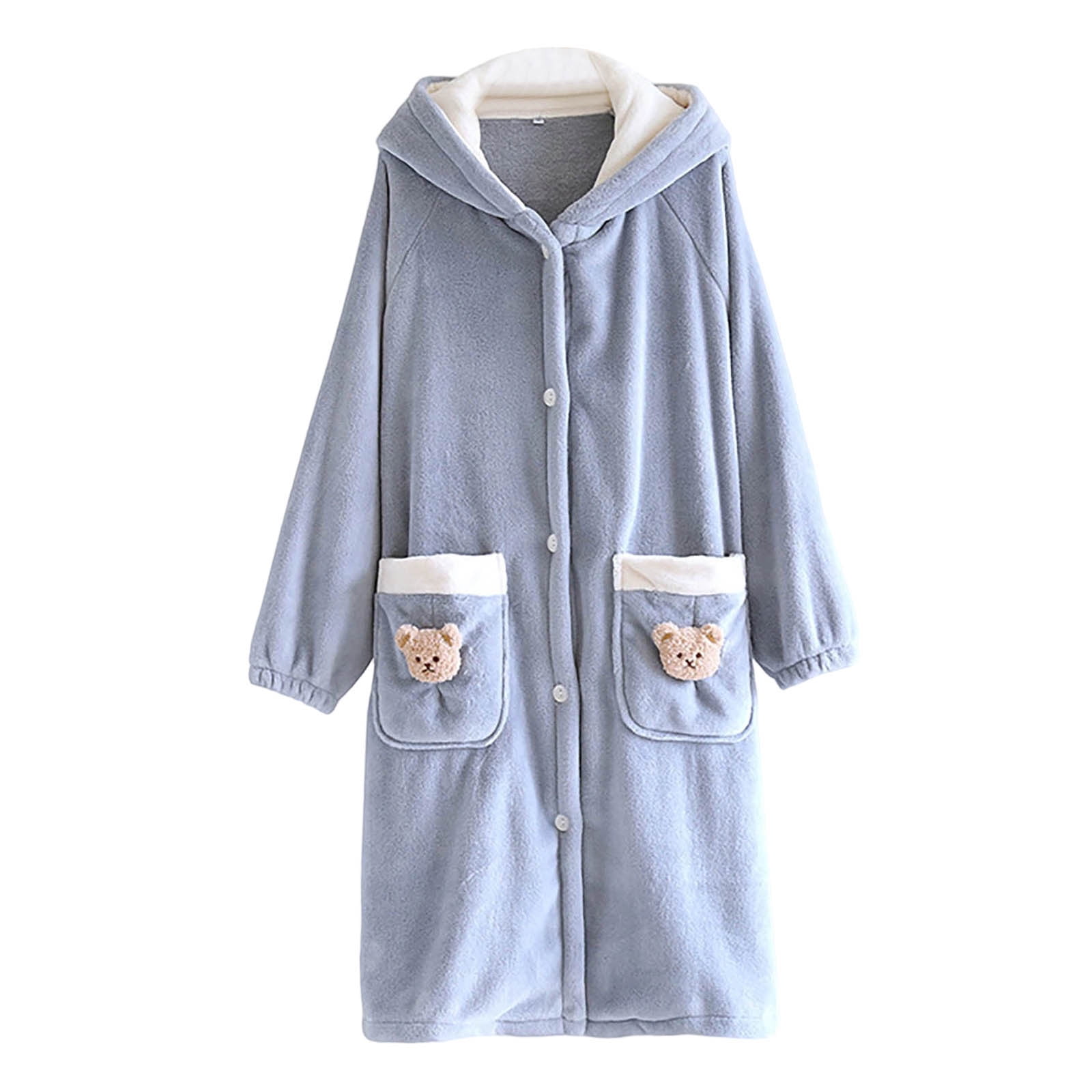 Nfurl Womens Snap Front Housecoats with Pockets Comfy Solid Color Long ...