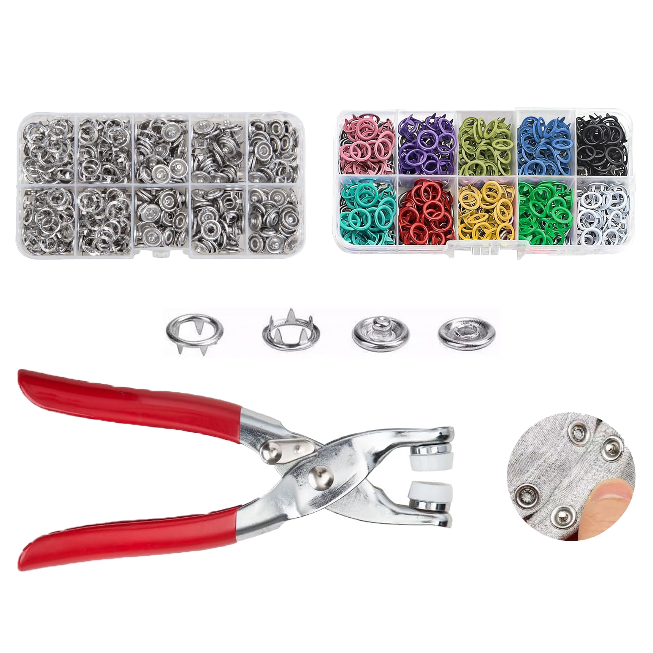Ngardk 200pcs Metal Snap Button Kit with Fastener Pliers Press Tool ...