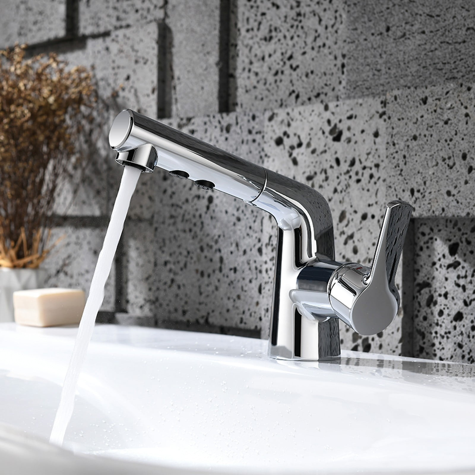 Nhthy Black Modern Single Handle Pull Out Bathroom Faucet, Vanity Tap ...